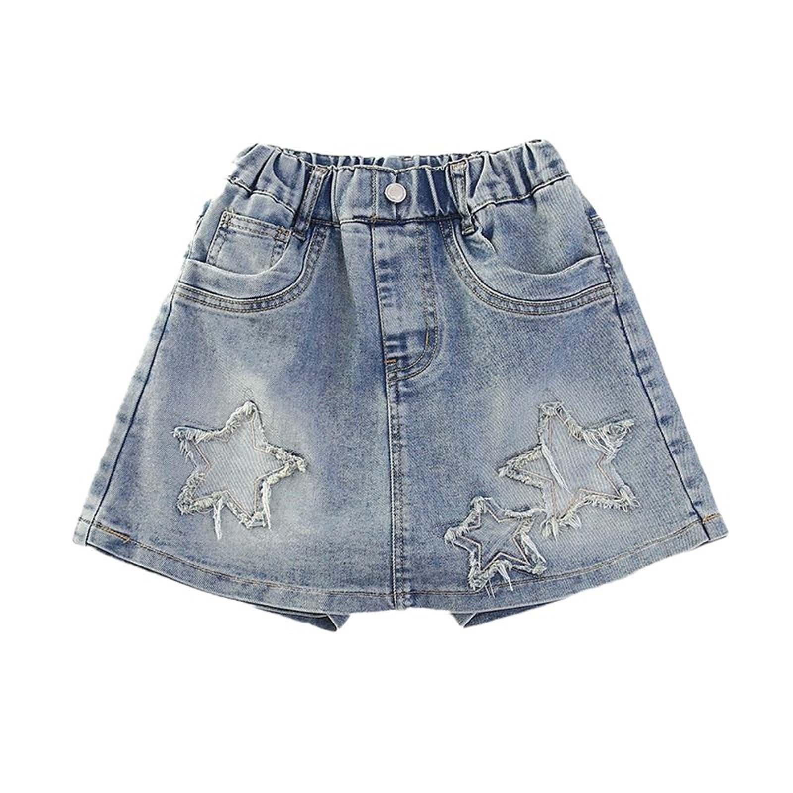 Girl's Jeans Skirt High Elastic Waist Denim Skorts Regular Fit Split ...