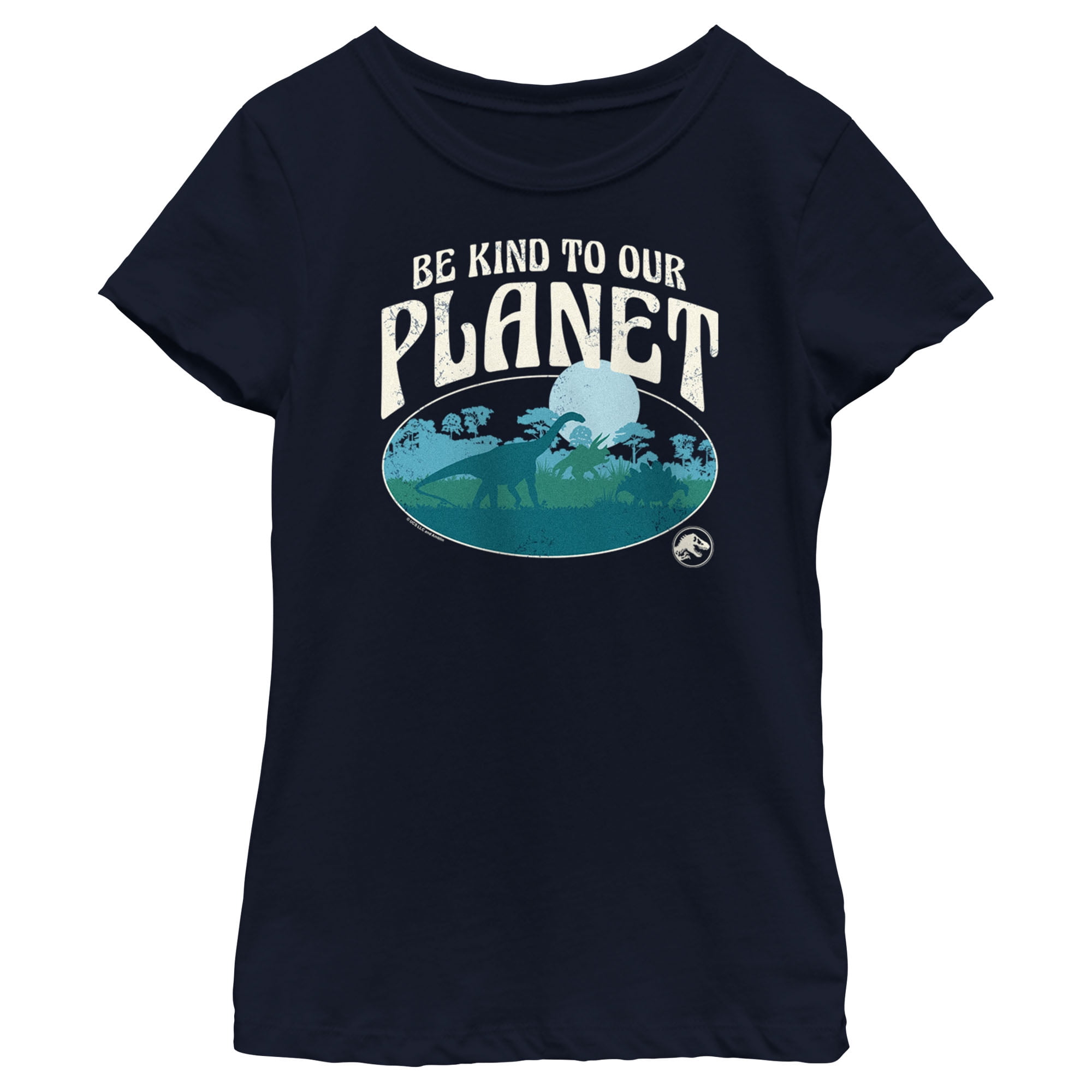 Girl's Jurassic World Be Kind to Our Planet Graphic Tee Navy Blue ...