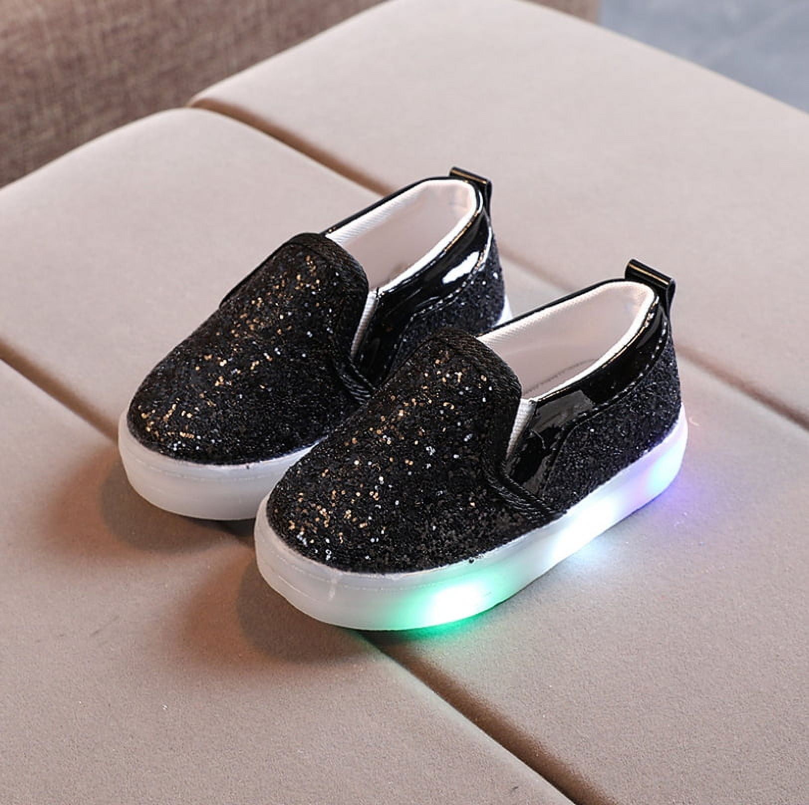 Girl's Light Up Sequins Slip On Loafers Flashing LED Casual Shoes Flat ...