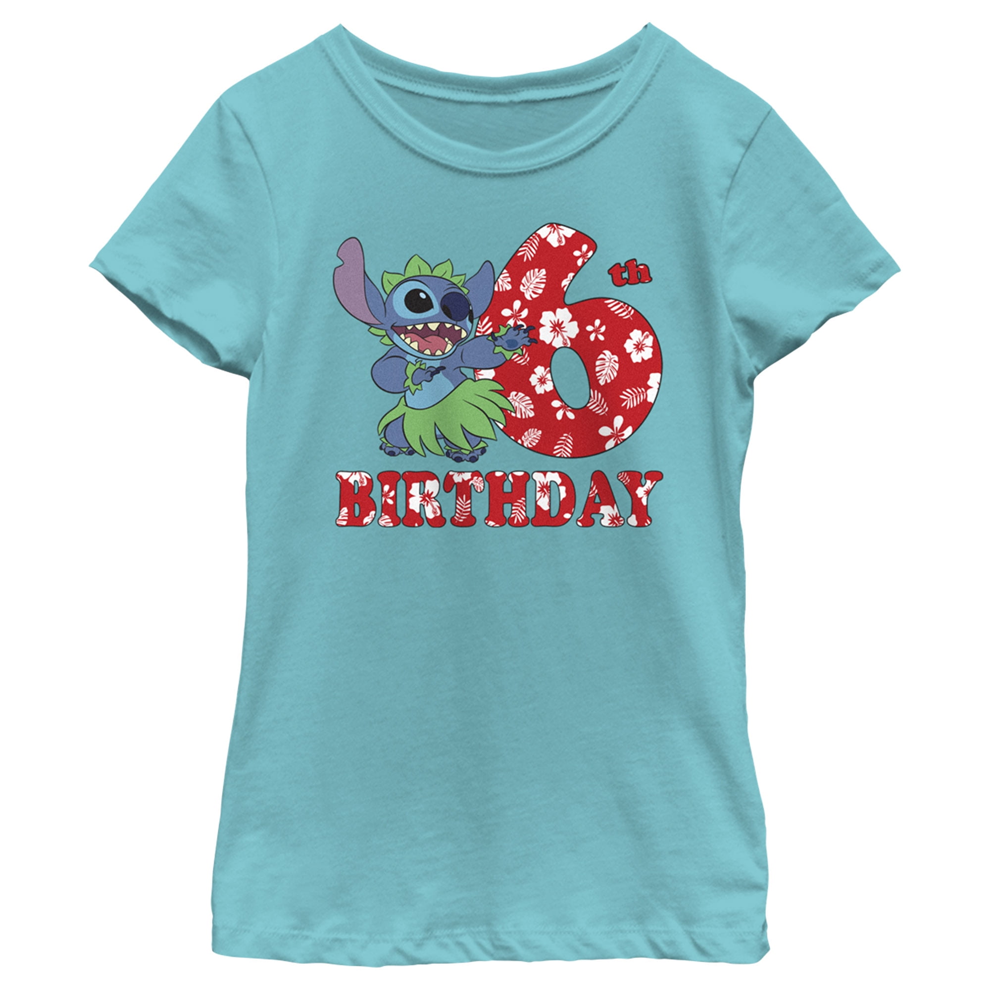 Girl's Lilo & Stitch 6th Birthday Hula Dance Graphic Tee Tahiti Blue Large - Walmart.com