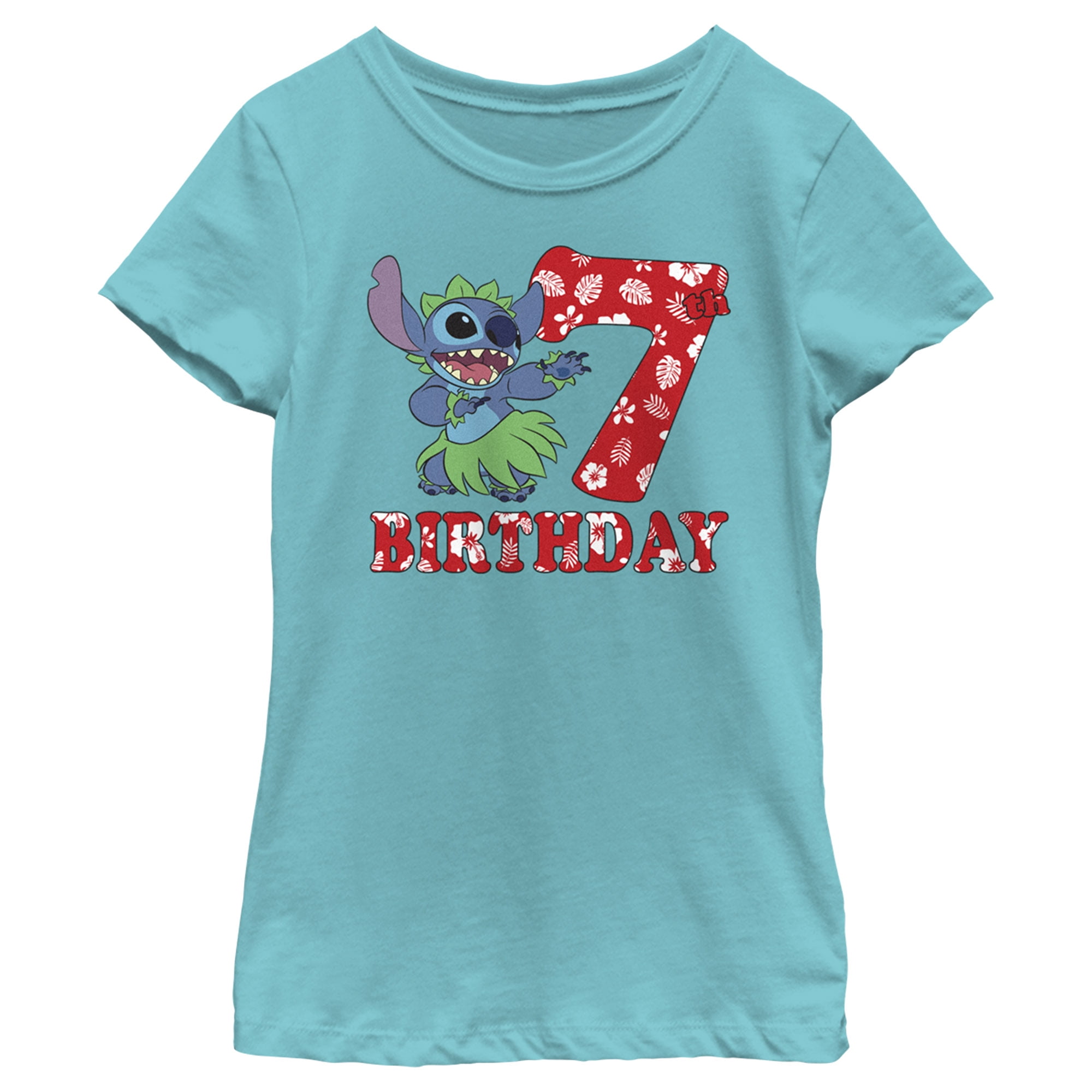 Girl's Lilo & Stitch 7th Birthday Hula Dance Graphic Tee Tahiti Blue ...