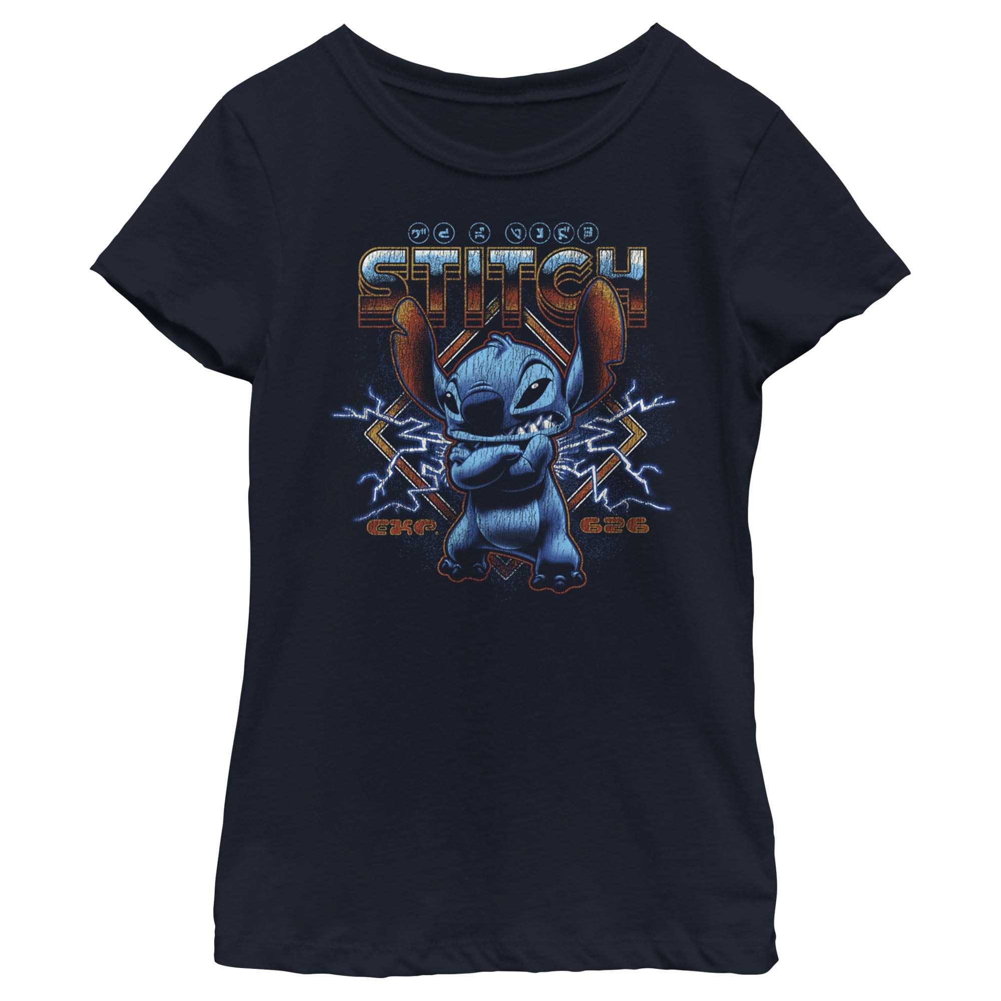 Girl's Lilo & Stitch 80s Rocker Stitch Graphic Tee Navy Blue X Small ...
