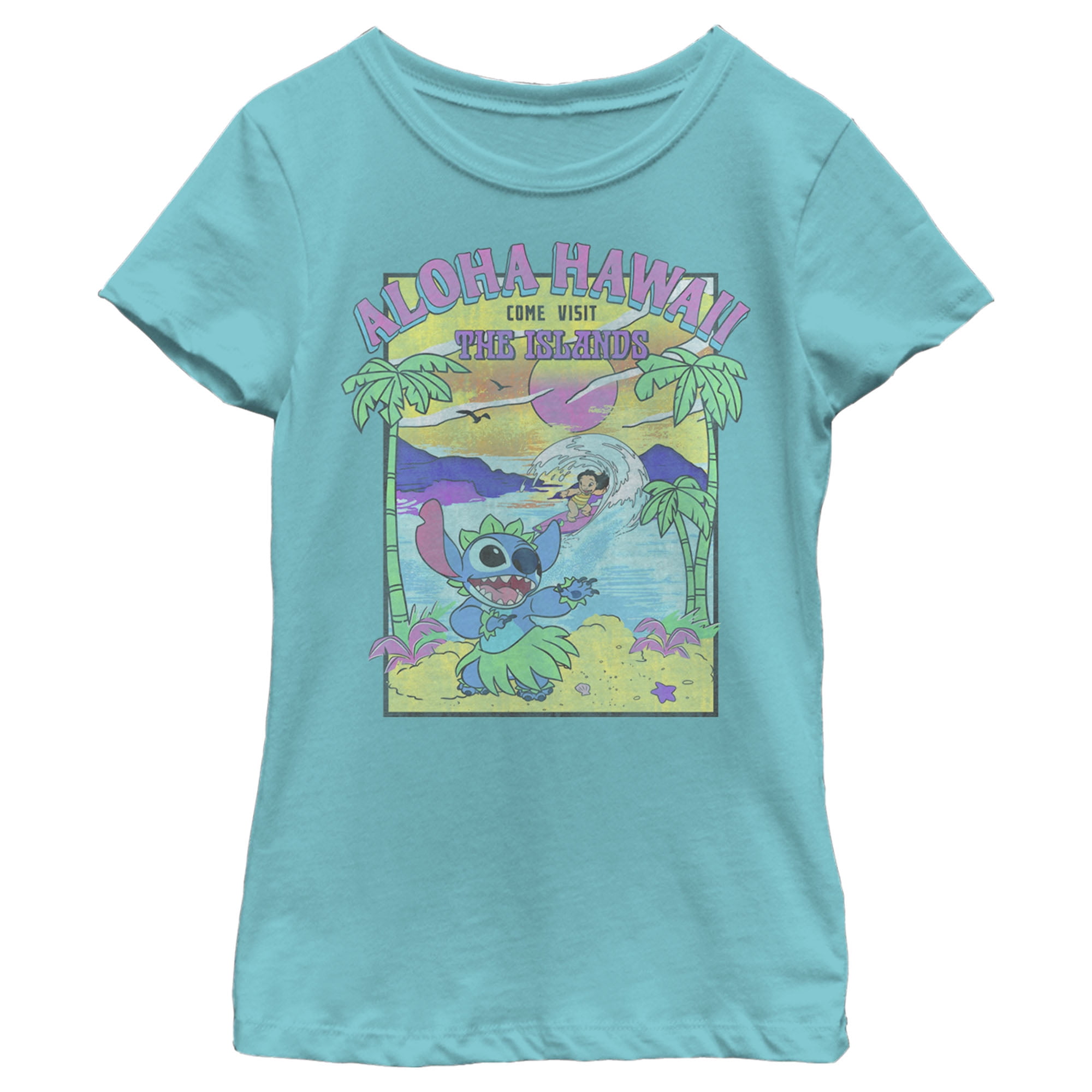 Girl's Lilo & Stitch Aloha Hawaii Come Visit the Islands Graphic Tee ...