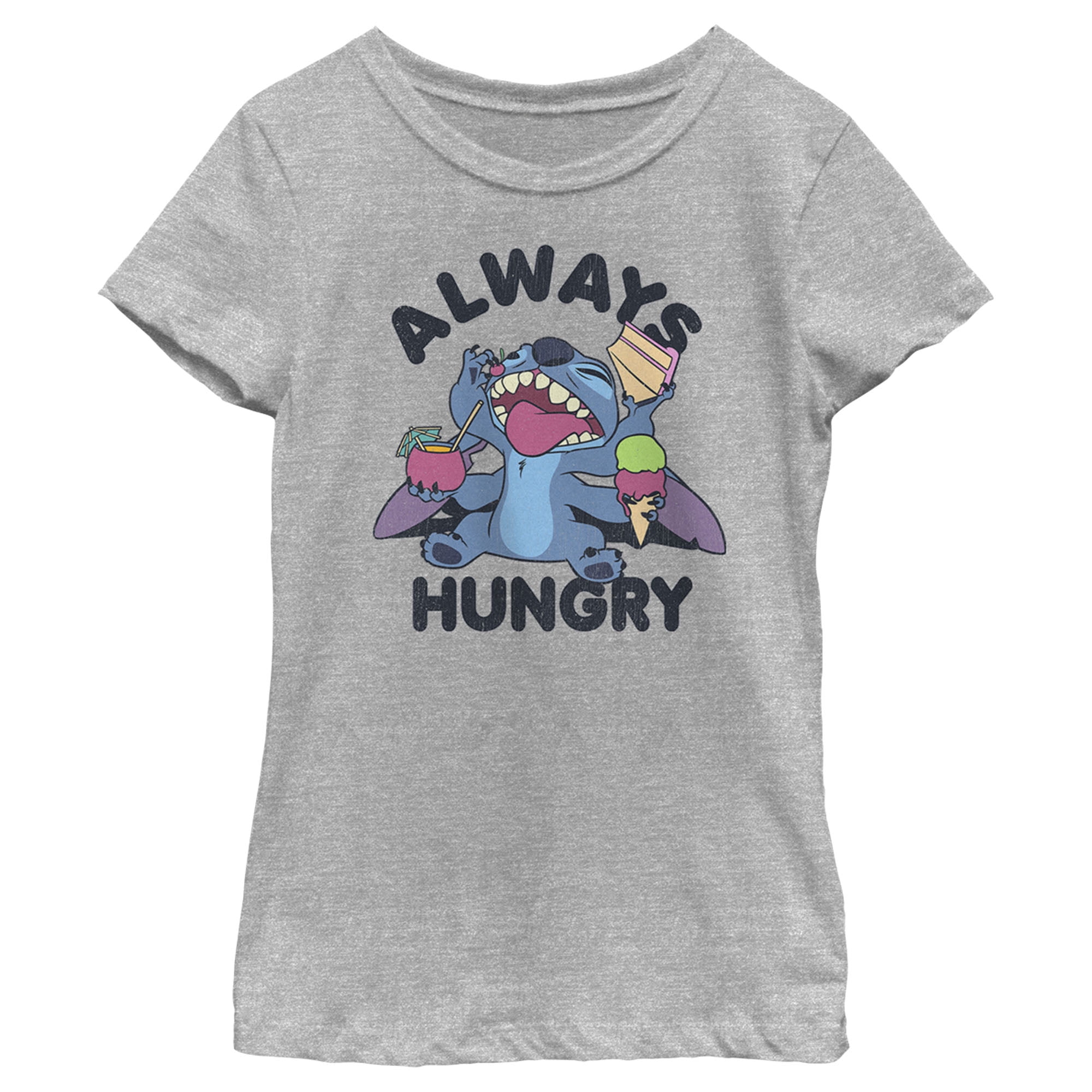 Girl's Lilo & Stitch Always Hungry Stitch Graphic Tee Athletic Heather ...