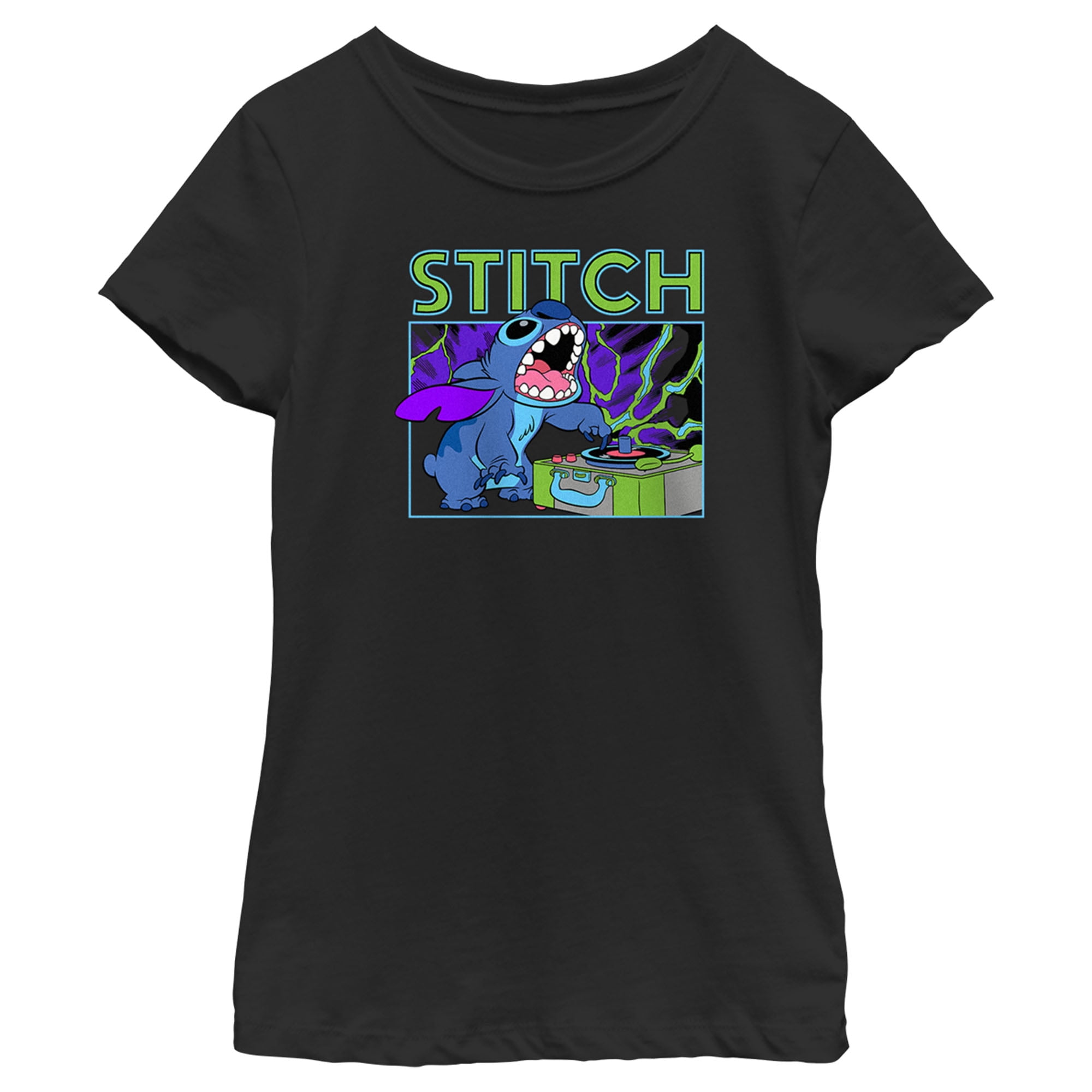 Girl's Lilo & Stitch DJ Stitch Graphic Tee Black Large - Walmart.com