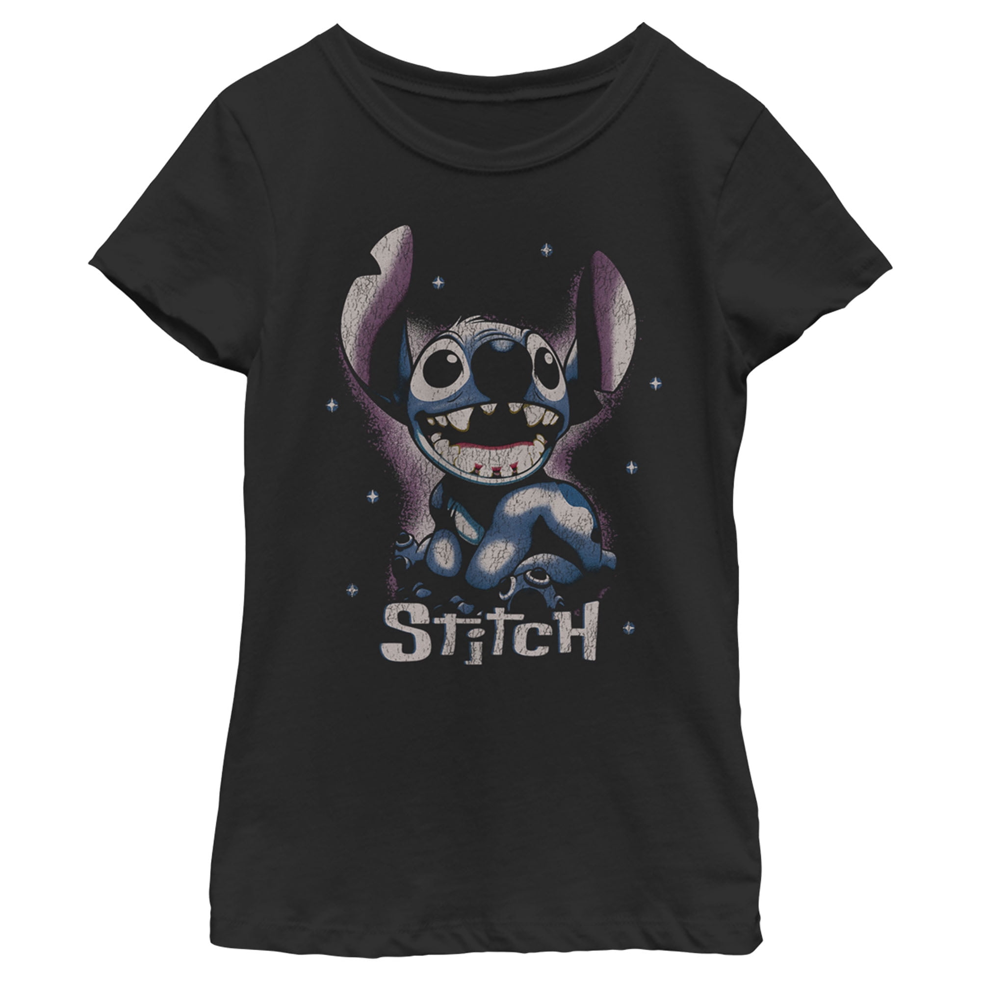 Disney Lilo & Stitch Girls' Distressed Airbrushed Stitch Portrait ...