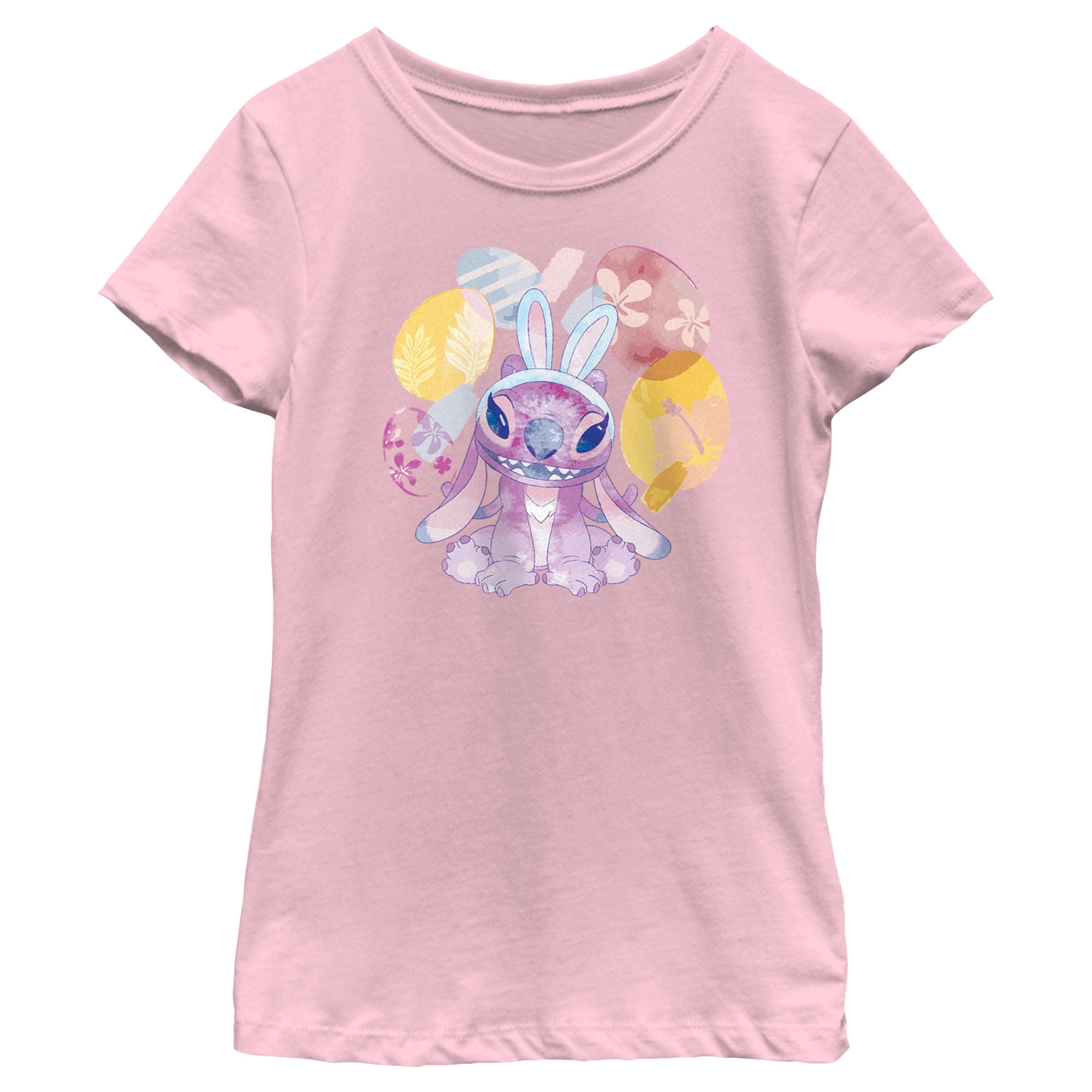 Girl's Lilo & Stitch Easter Angel Watercolor Eggs Graphic Tee Light ...