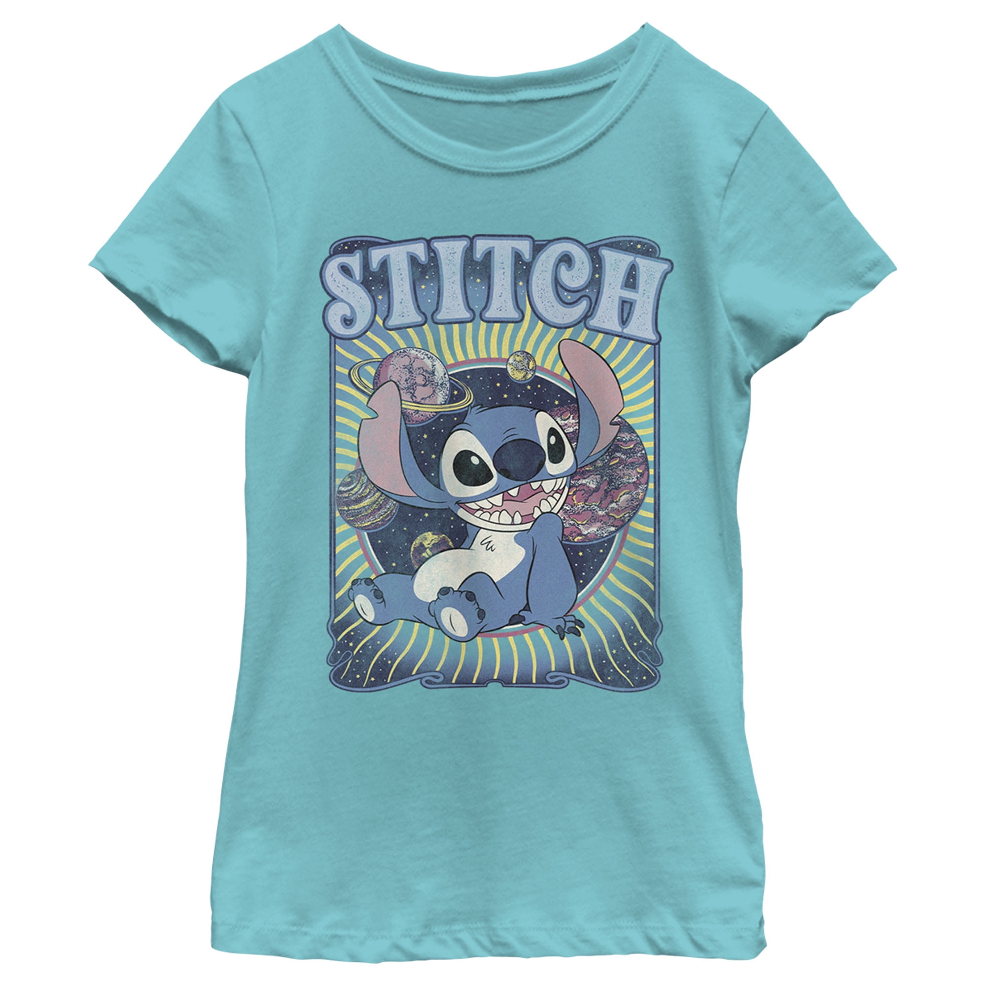 Girl's Lilo & Stitch Groovy Planets Stitch Graphic Tee Tahiti Blue ...
