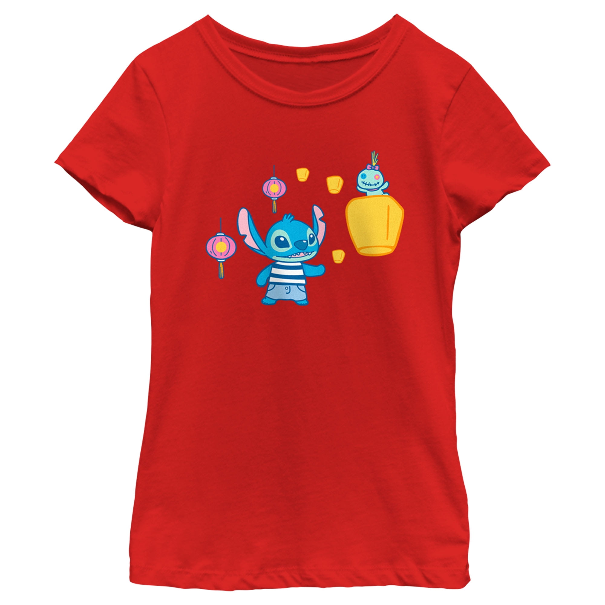 Girl's Lilo & Stitch Lantern Festival Scrump and Stitch Graphic Tee Red ...
