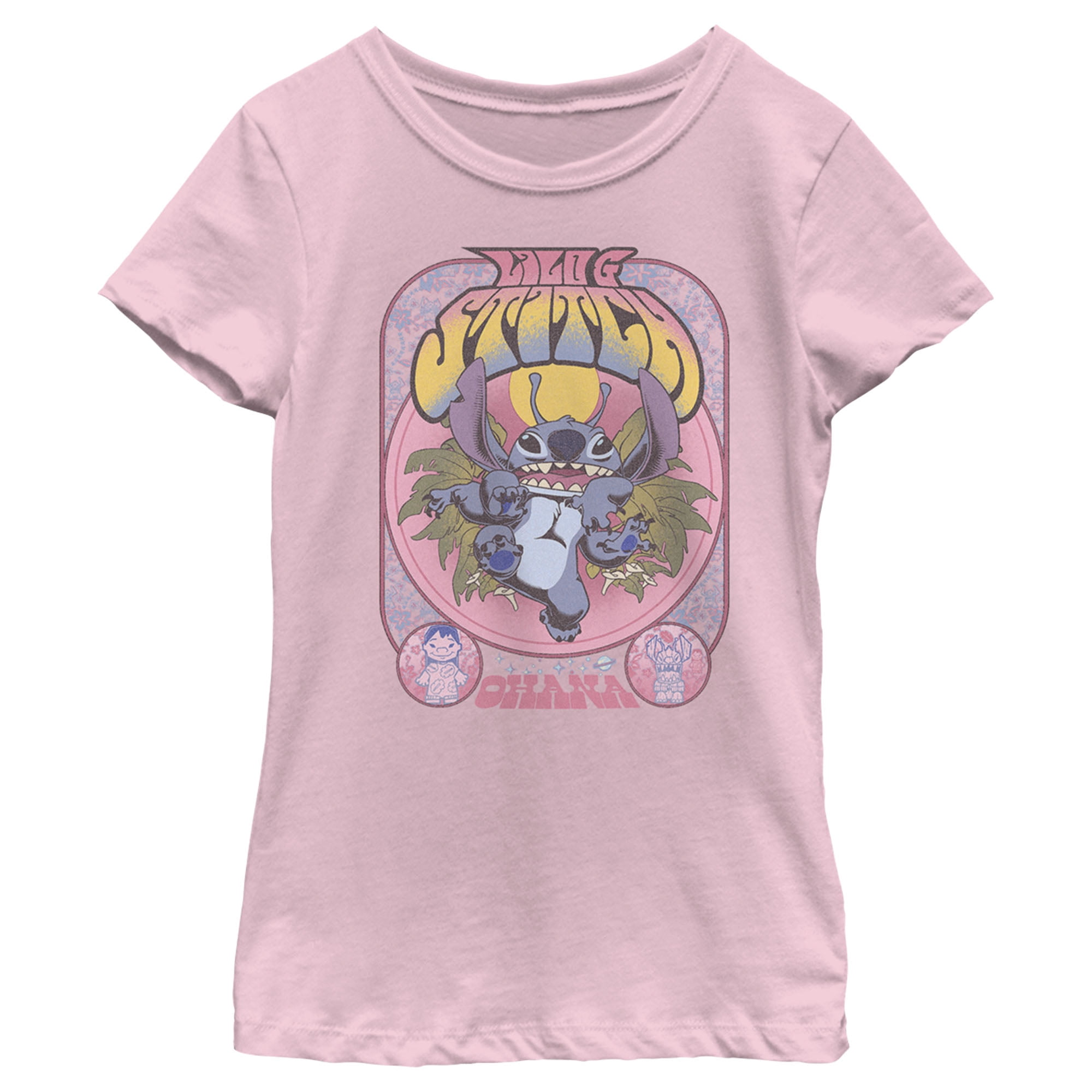 Girl's Lilo & Stitch Ohana Groovy Stitch Poster Graphic Tee Light Pink ...