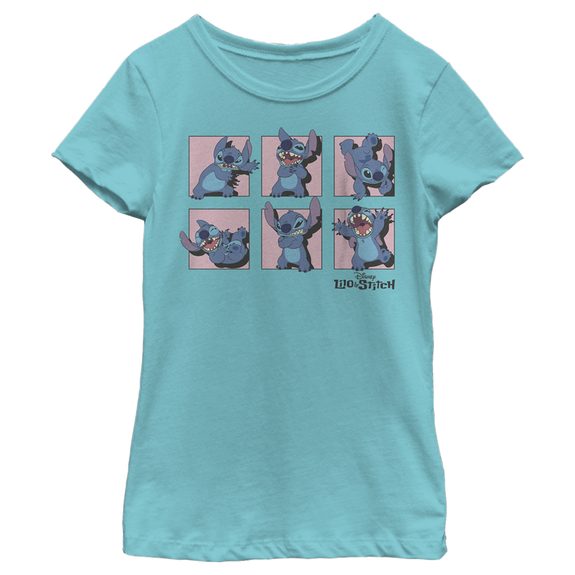 Girl's Lilo & Stitch Poses in Pink Panels Graphic Tee Tahiti Blue Large ...