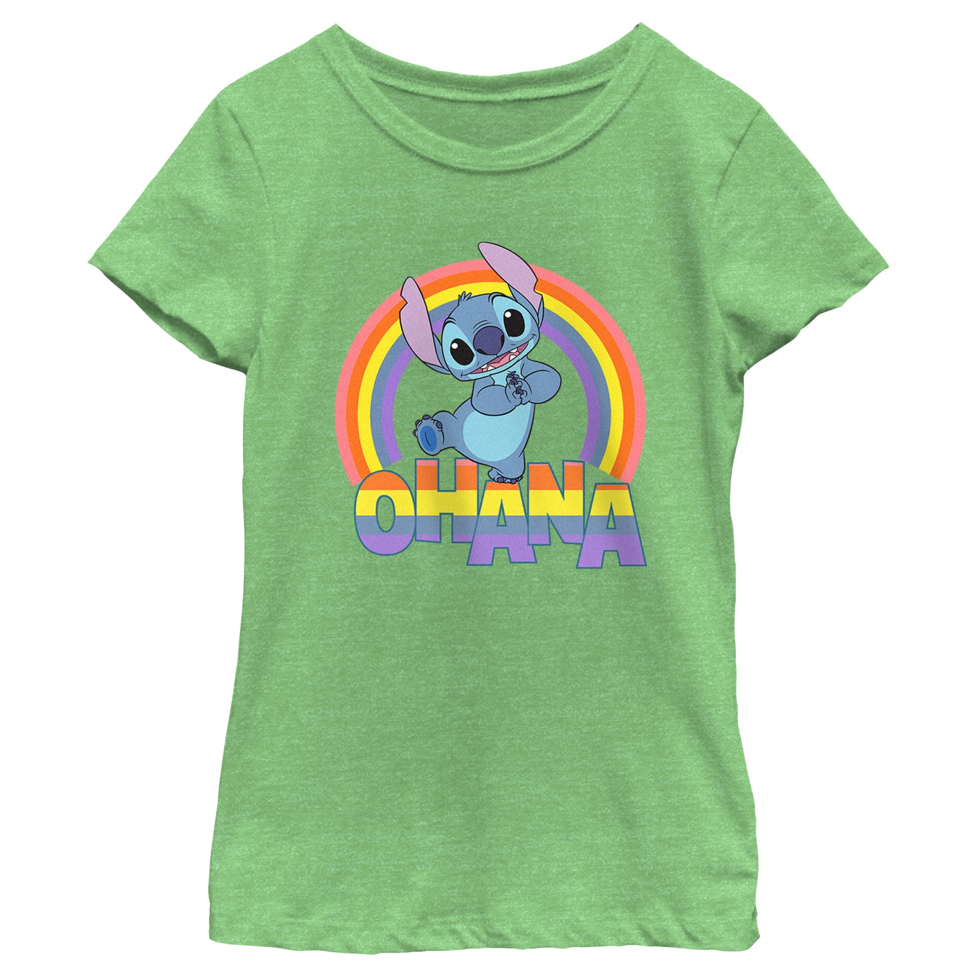 Girl's Lilo & Stitch Rainbow Ohana Graphic Tee Green Apple Medium ...