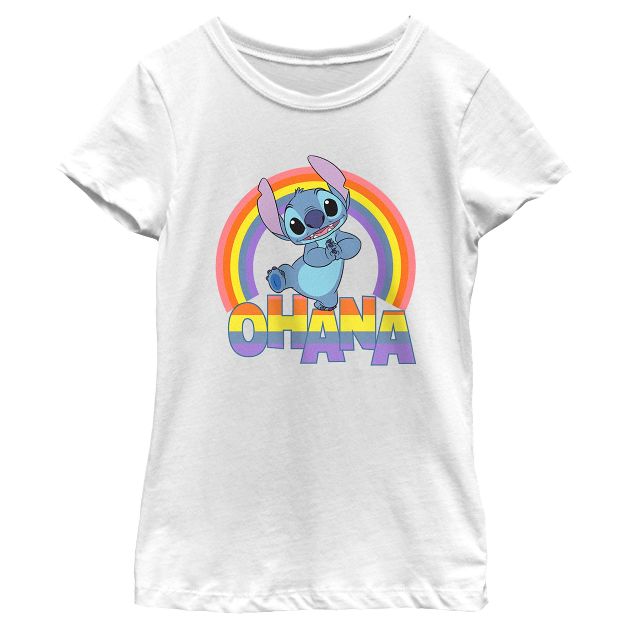 Girl's Lilo & Stitch Rainbow Ohana Graphic Tee White Medium - Walmart.com
