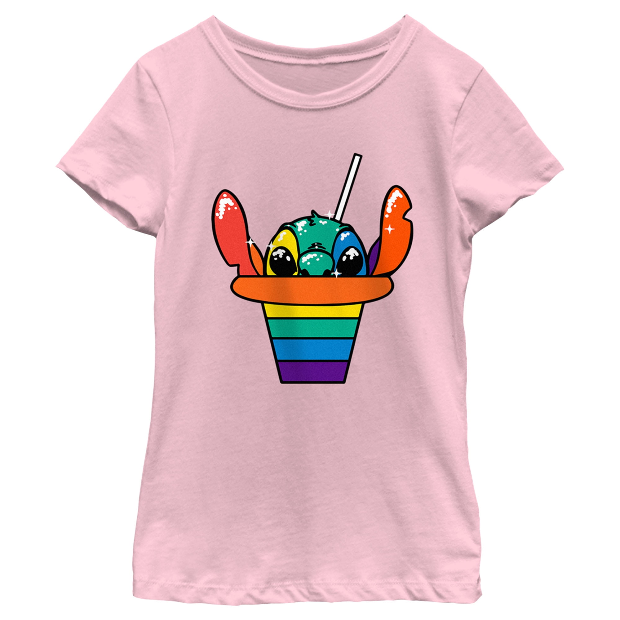 Girl's Lilo & Stitch Rainbow Shave Ice Stitch Graphic Tee Light Pink ...