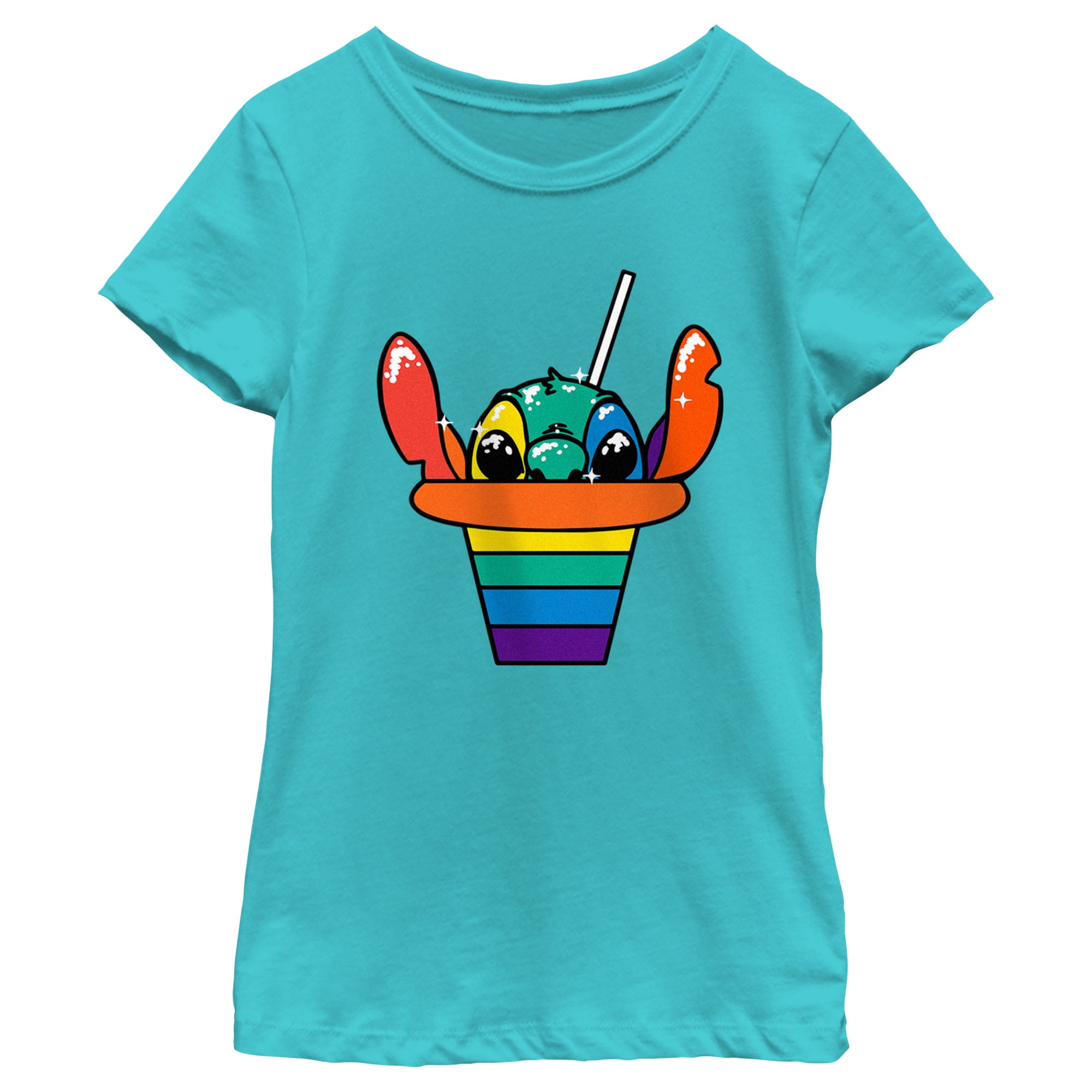 Girl's Lilo & Stitch Rainbow Shave Ice Stitch Graphic Tee Tahiti Blue ...