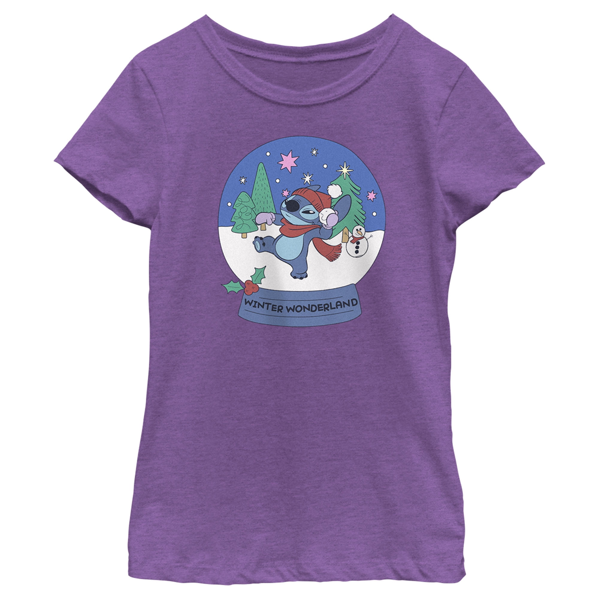 Girl's Lilo & Stitch Winter Wonderland Stitch Graphic Tee Purple Berry Medium - Walmart.com