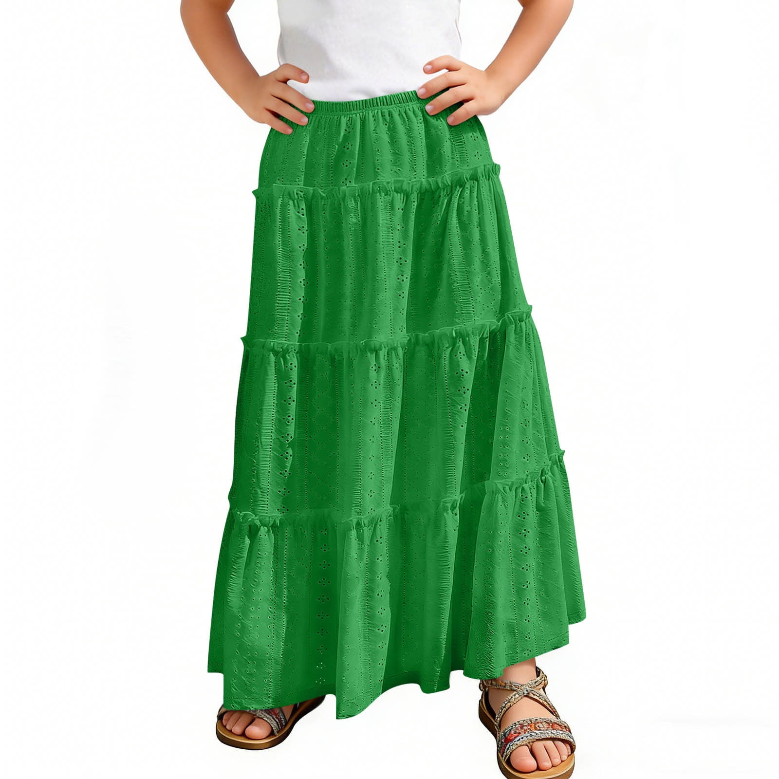 Girl's Long Skirt Elastic Waist Flowy A Line Boho Beach Palace Style ...