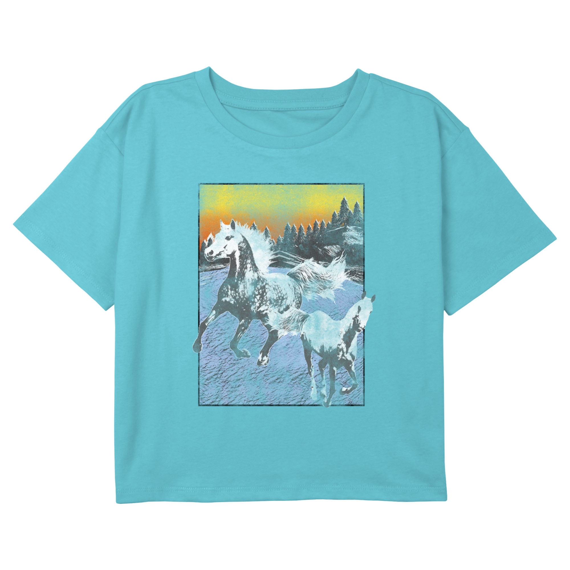 Girl's Lost Gods Distressed Horse Sunset Landscape Graphic Cropped T ...