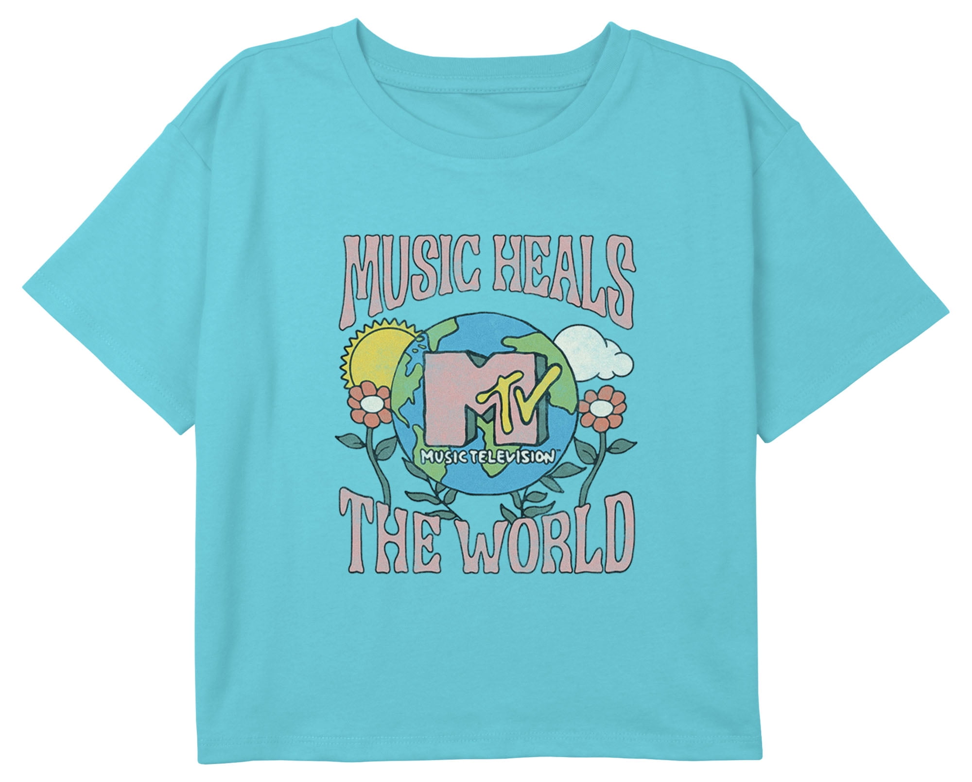 Girl's MTV Music Heals the World Logo Graphic Cropped T-Shirt Blue ...