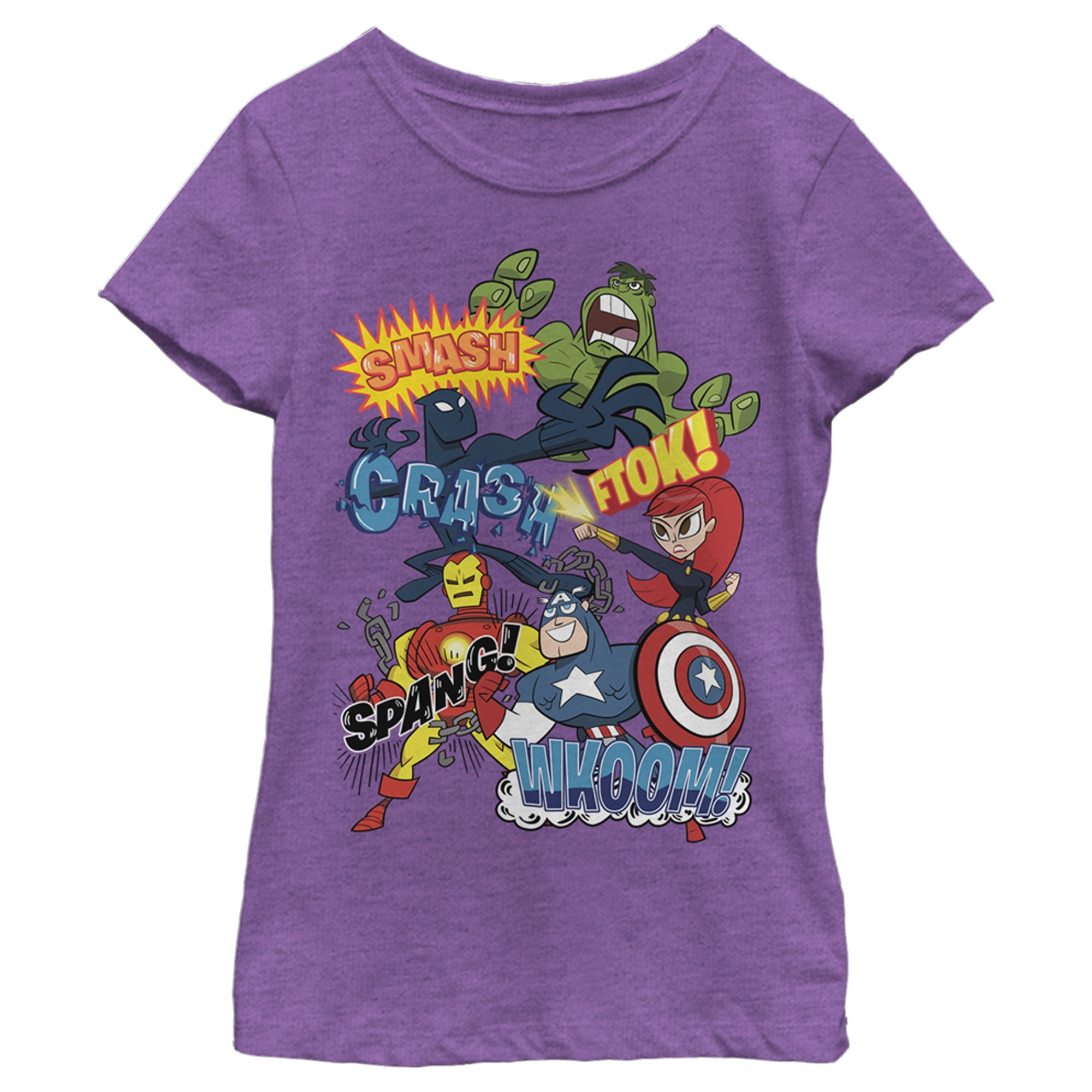 Girl's Marvel Animated Avengers Sound Effects Graphic Tee Purple Berry ...