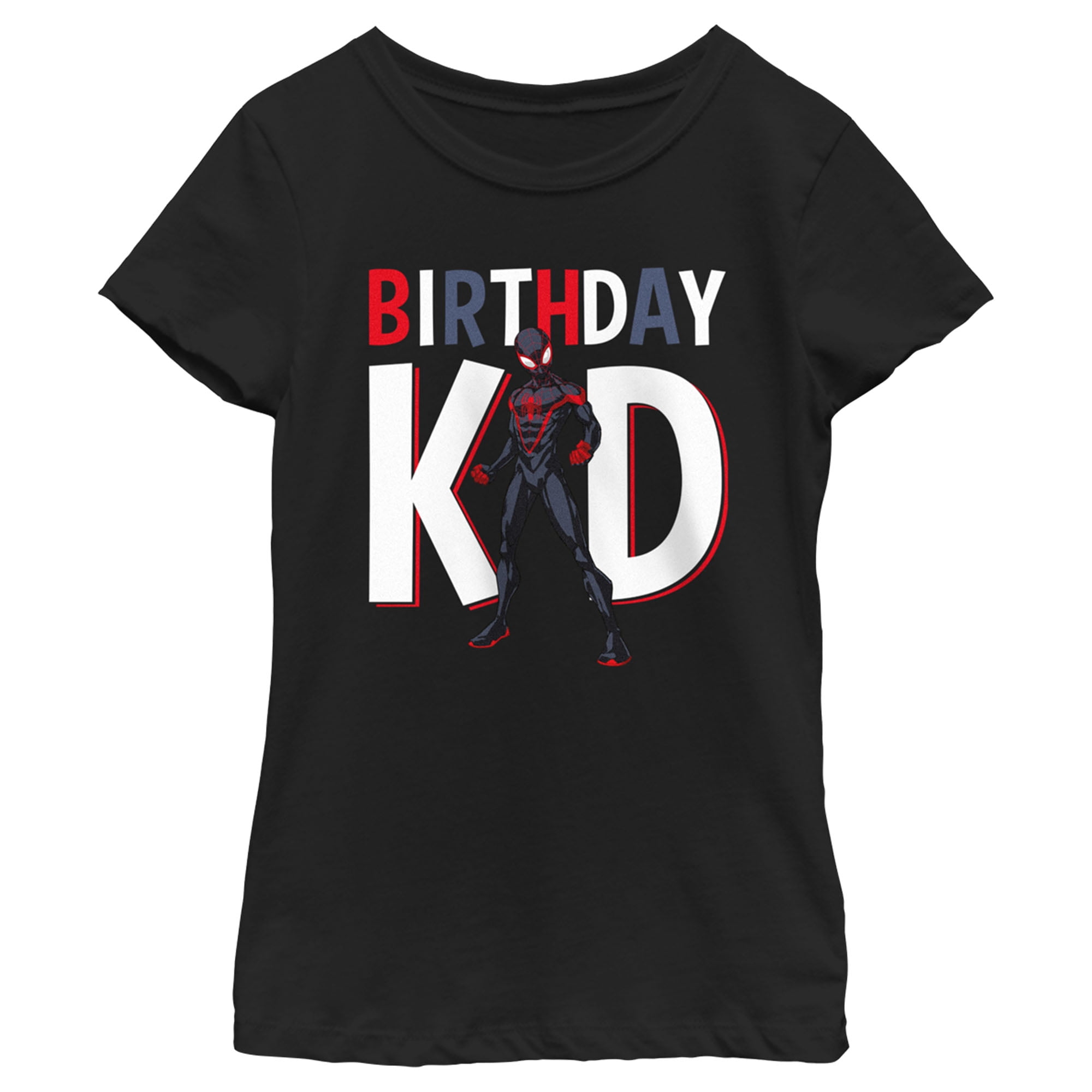 Girl's Marvel Birthday Kid Superhero Graphic Tee Black Large - Walmart.com