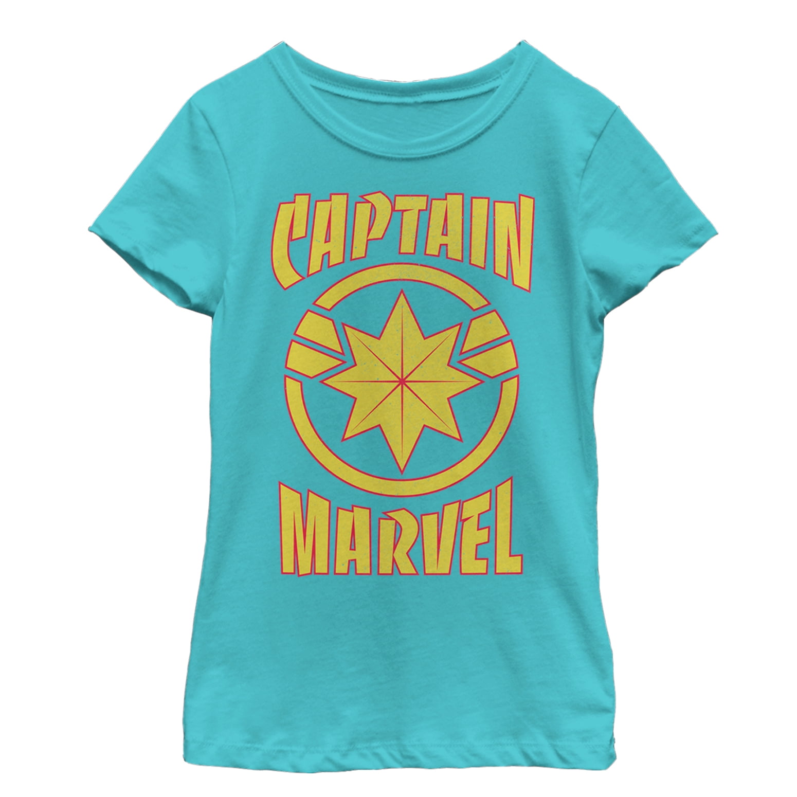 Girl's Marvel Captain Marvel Star Symbol Shield Graphic Tee Tahiti Blue ...