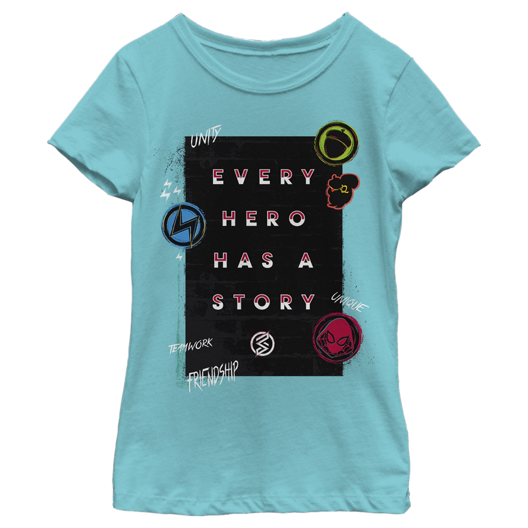 Girl's Marvel Every Hero Has a Story Logos Graphic Tee Tahiti Blue ...