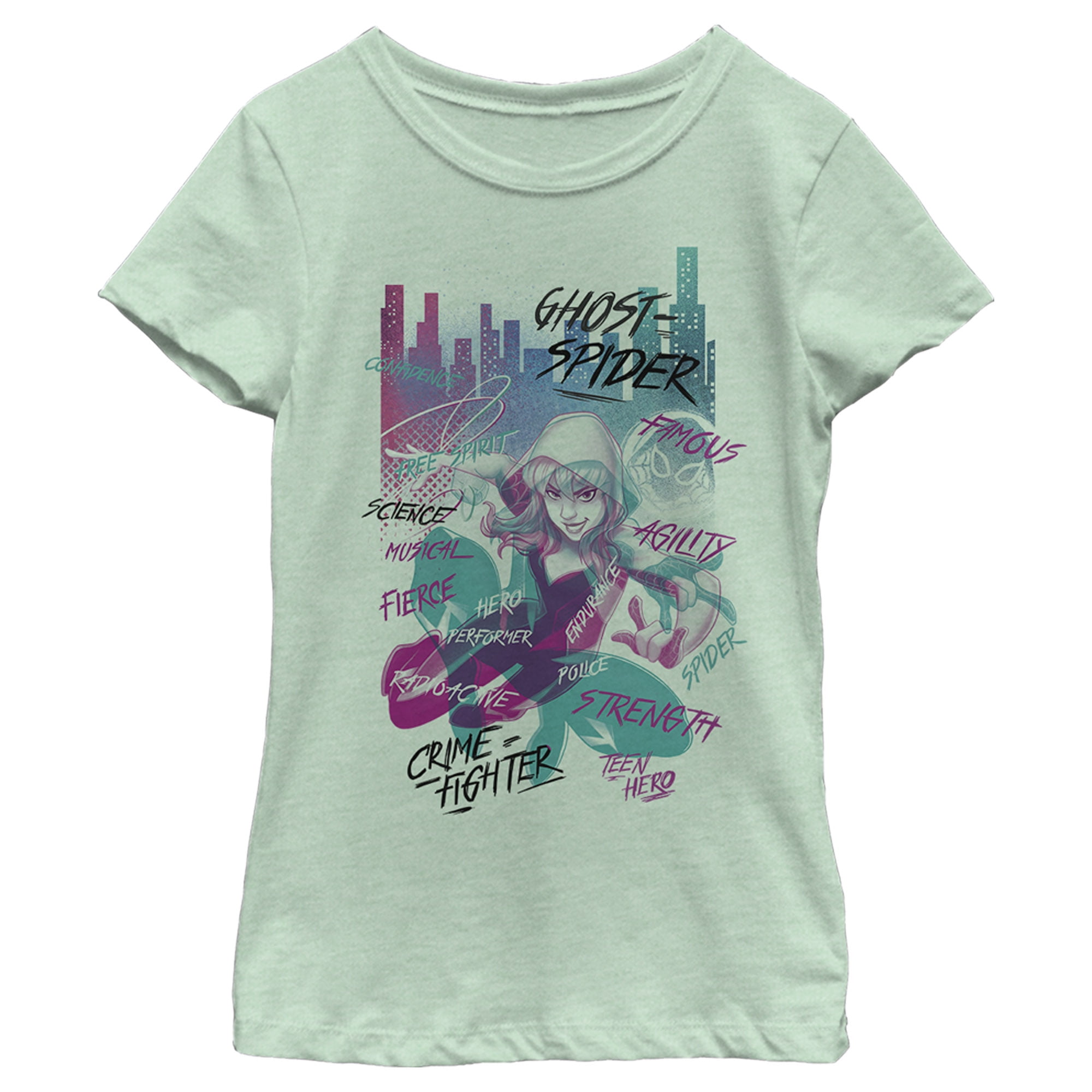 Girl's Marvel Ghost-Spider Attributes Poster Graphic Tee Mint Large ...