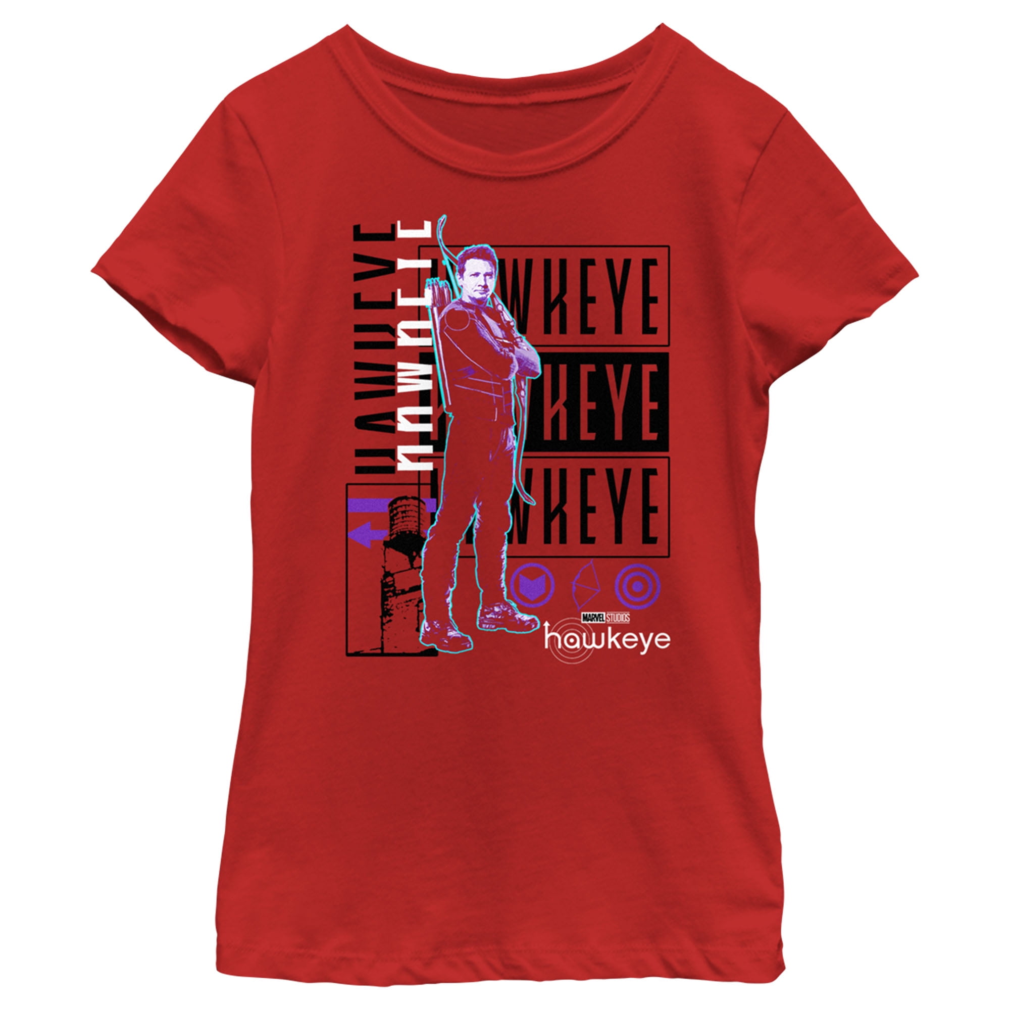 Girl's Marvel Hawkeye Bright Neon Portrait Graphic Tee Red Medium ...