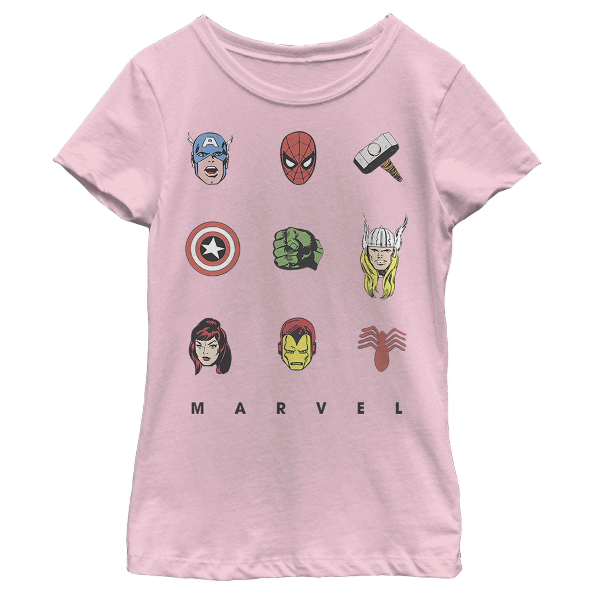 Girl's Marvel Hero Face Tic-Tac-Toe Graphic Tee Light Pink Large ...