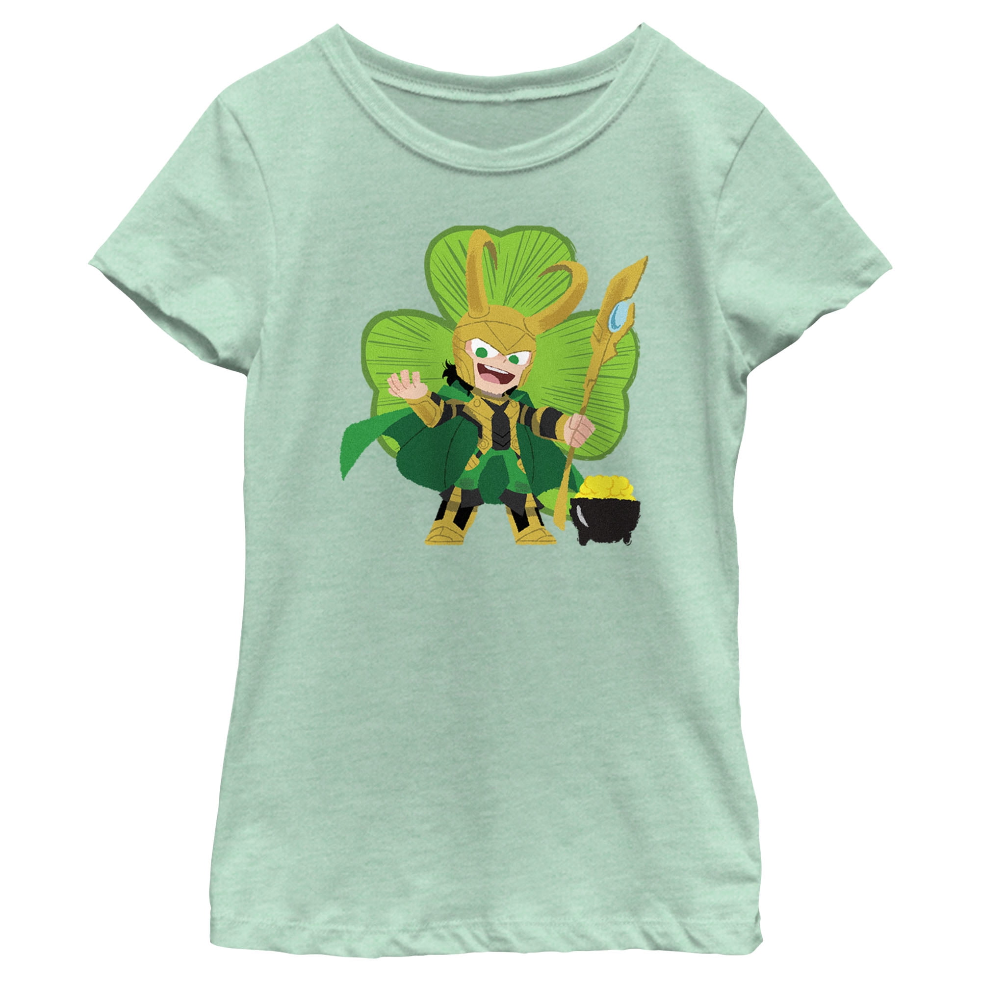 Girl's Marvel Shamrock Loki Graphic Tee Mint Medium - Walmart.com