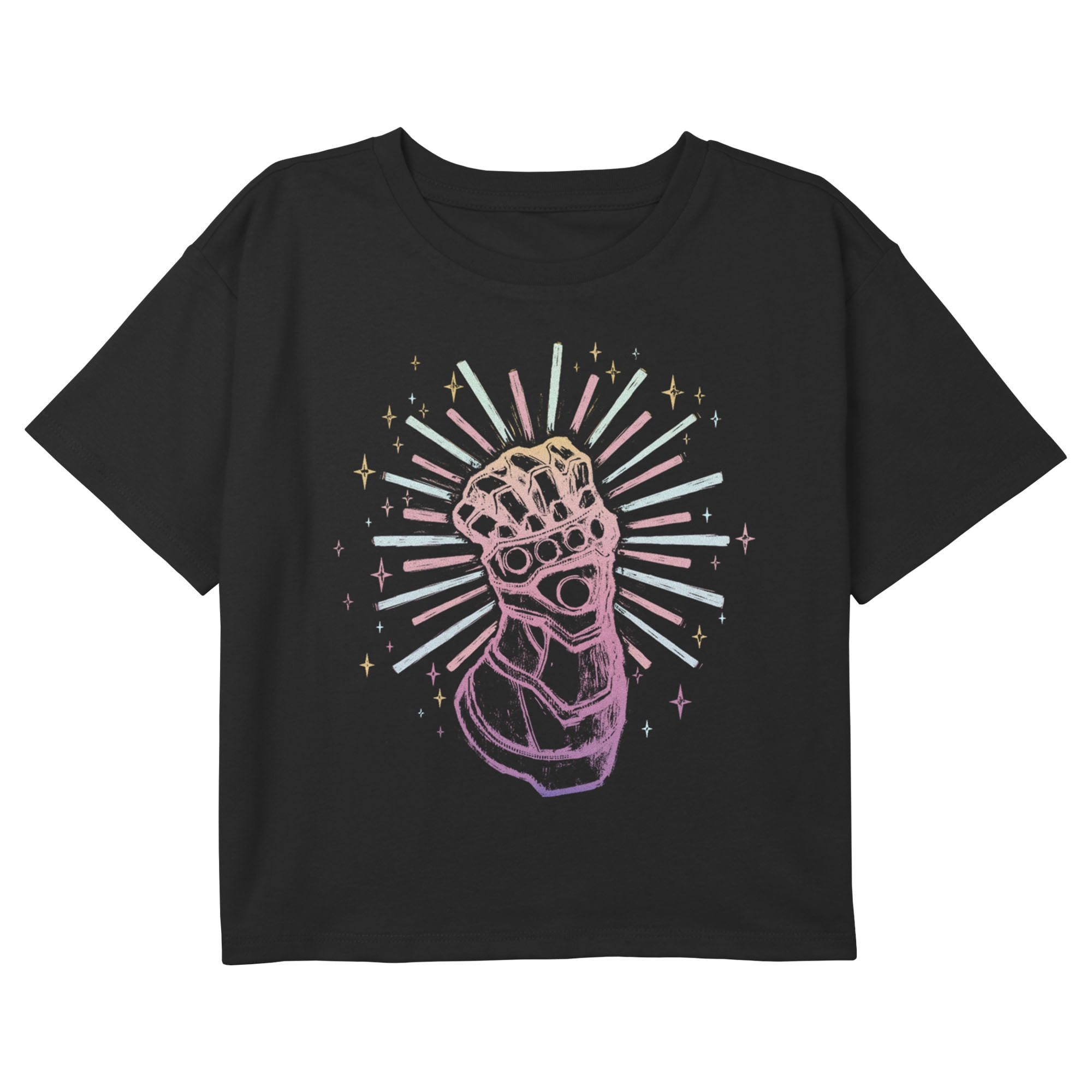 Girl's Marvel Sparkling Infinity Gauntlet Graphic Cropped T-Shirt Black ...
