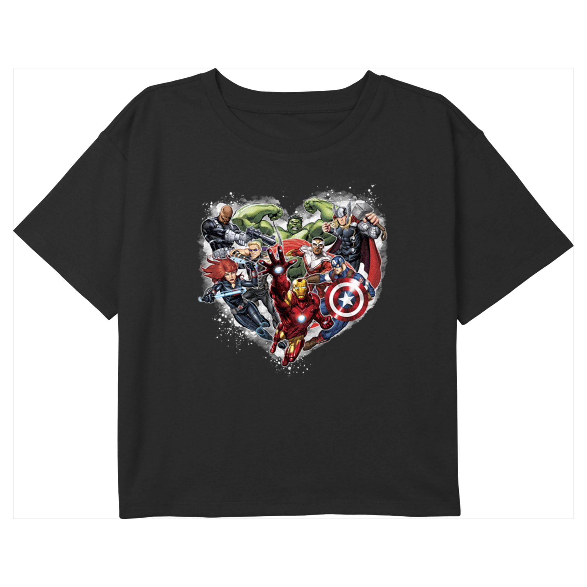 Girl's Marvel Valentine's Day Avenger Heart Collage Graphic Cropped T ...
