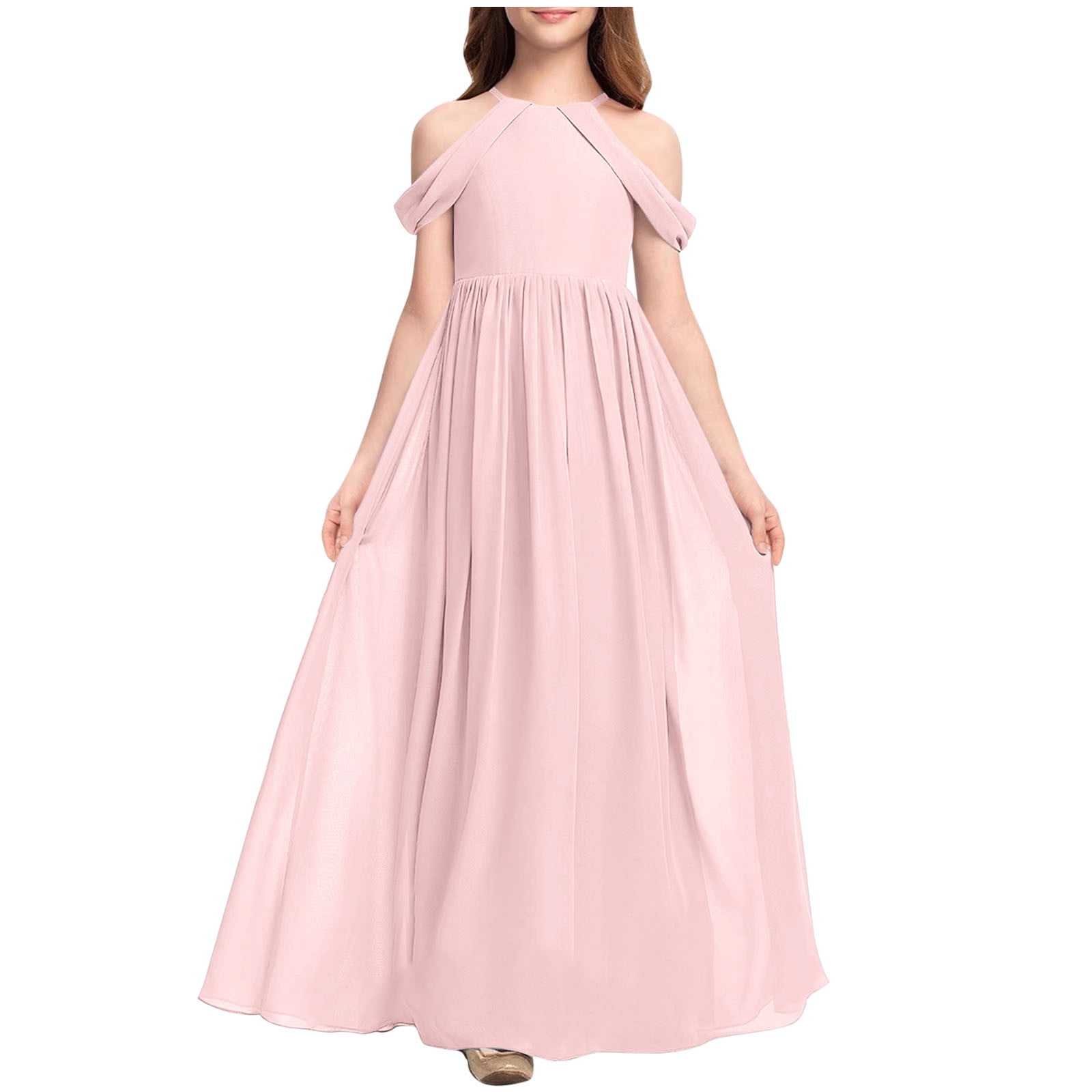 Girl's Maxi Gowns Solid Color Off-Shoulder Junior Bridesmaid Dresses ...
