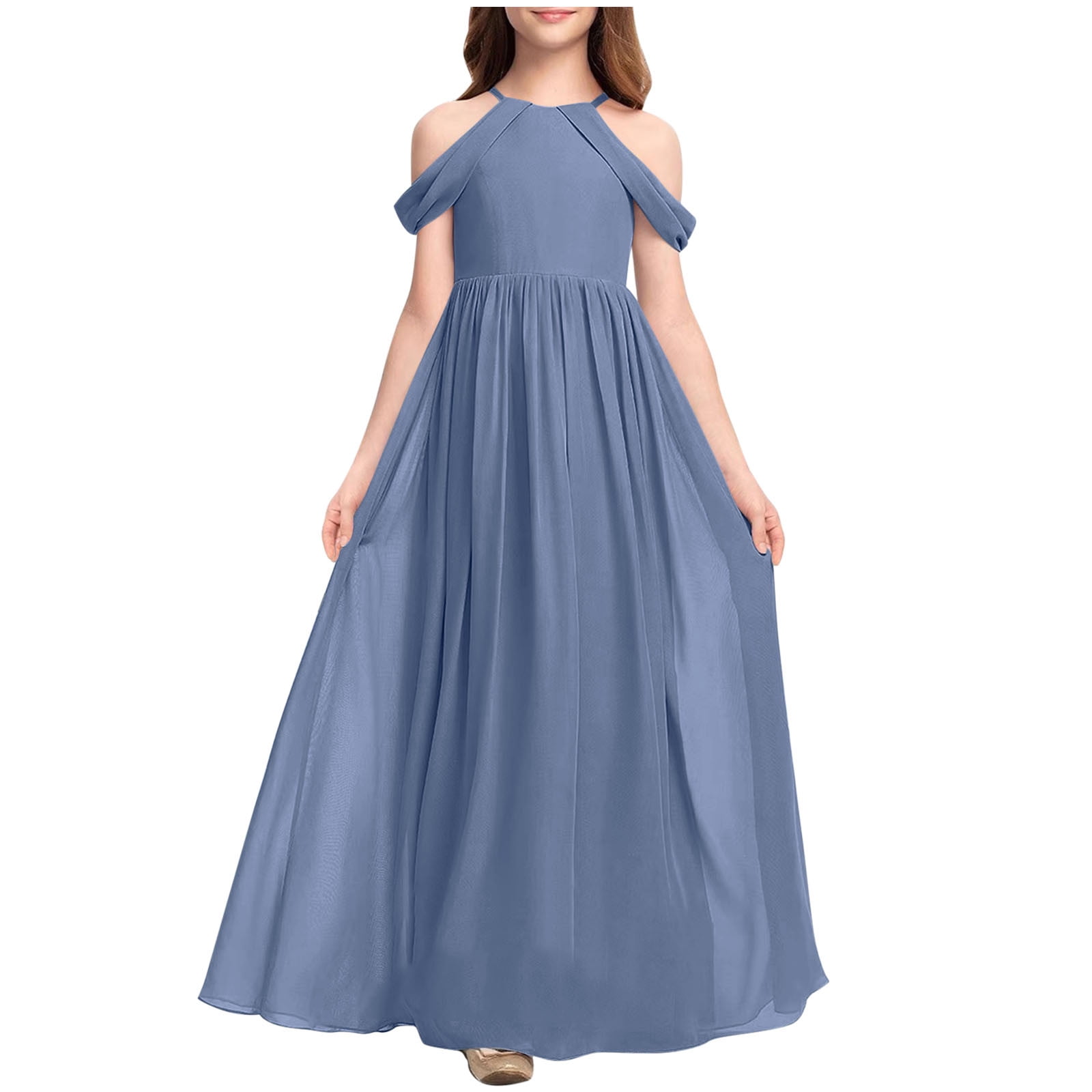 Girl's Maxi Gowns Solid Color Off-Shoulder Junior Bridesmaid Dresses ...