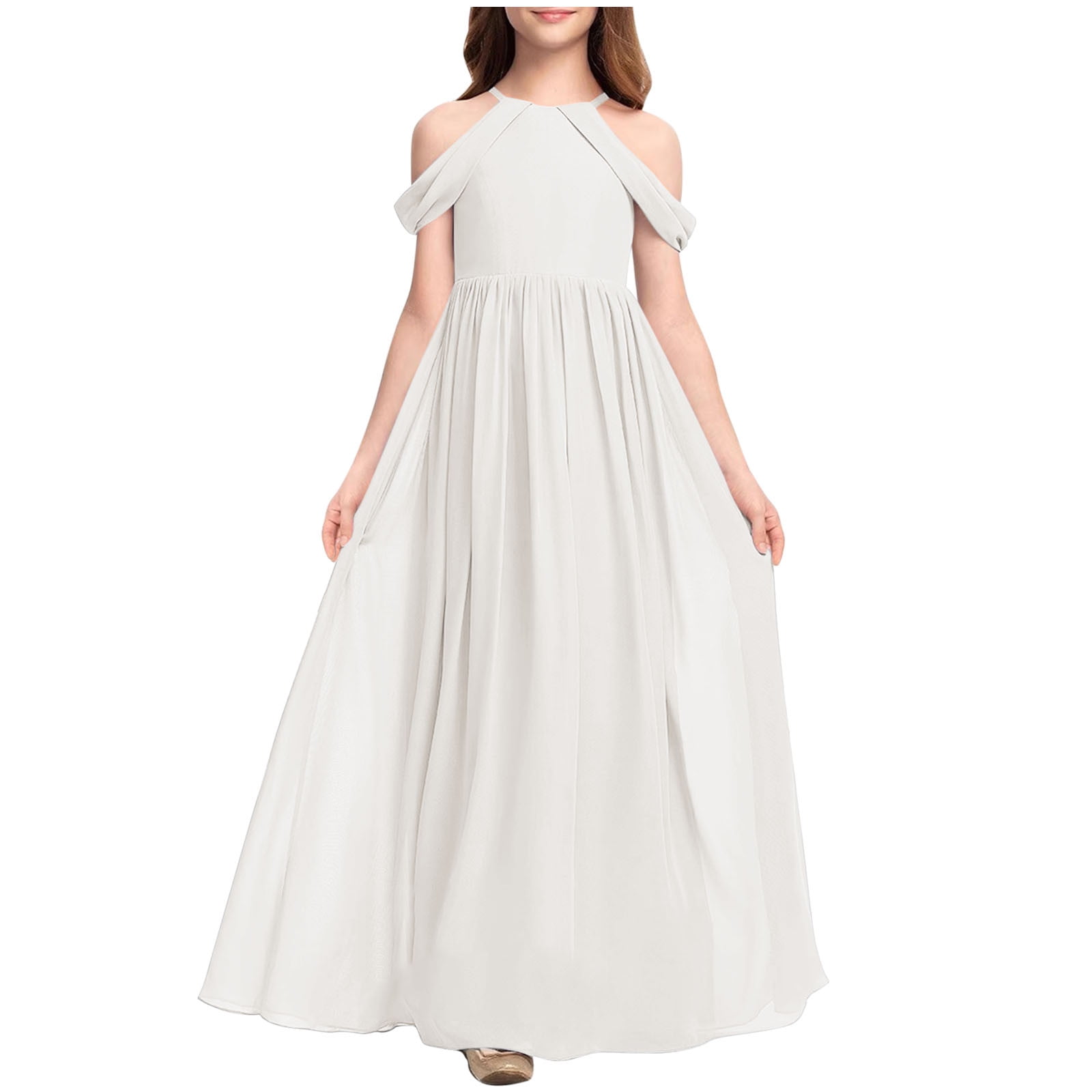 Girl's Maxi Gowns Solid Color Off-Shoulder Junior Bridesmaid Dresses ...