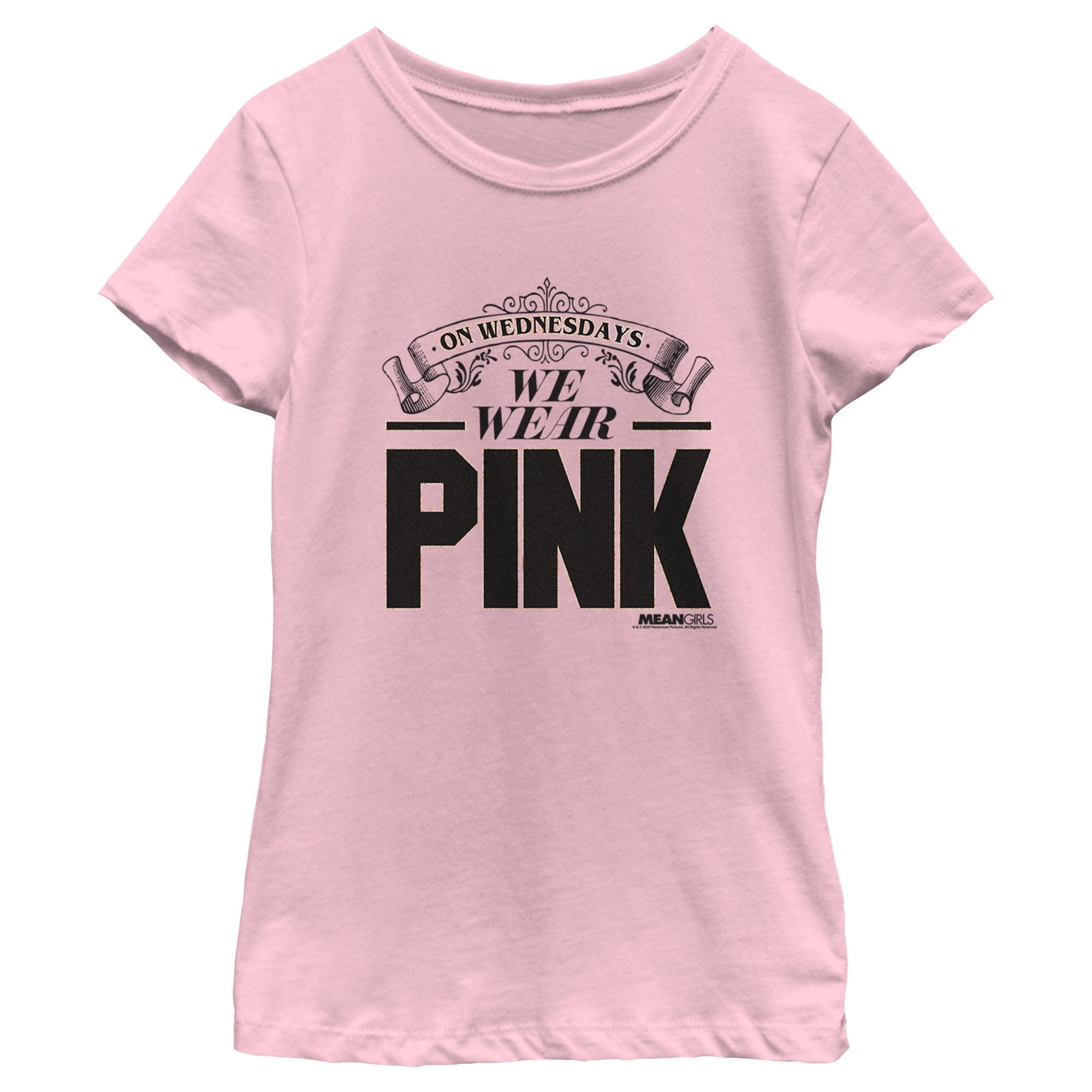 Girl's Mean Girls On Wednesdays We Wear Pink Banner Graphic Tee Light ...