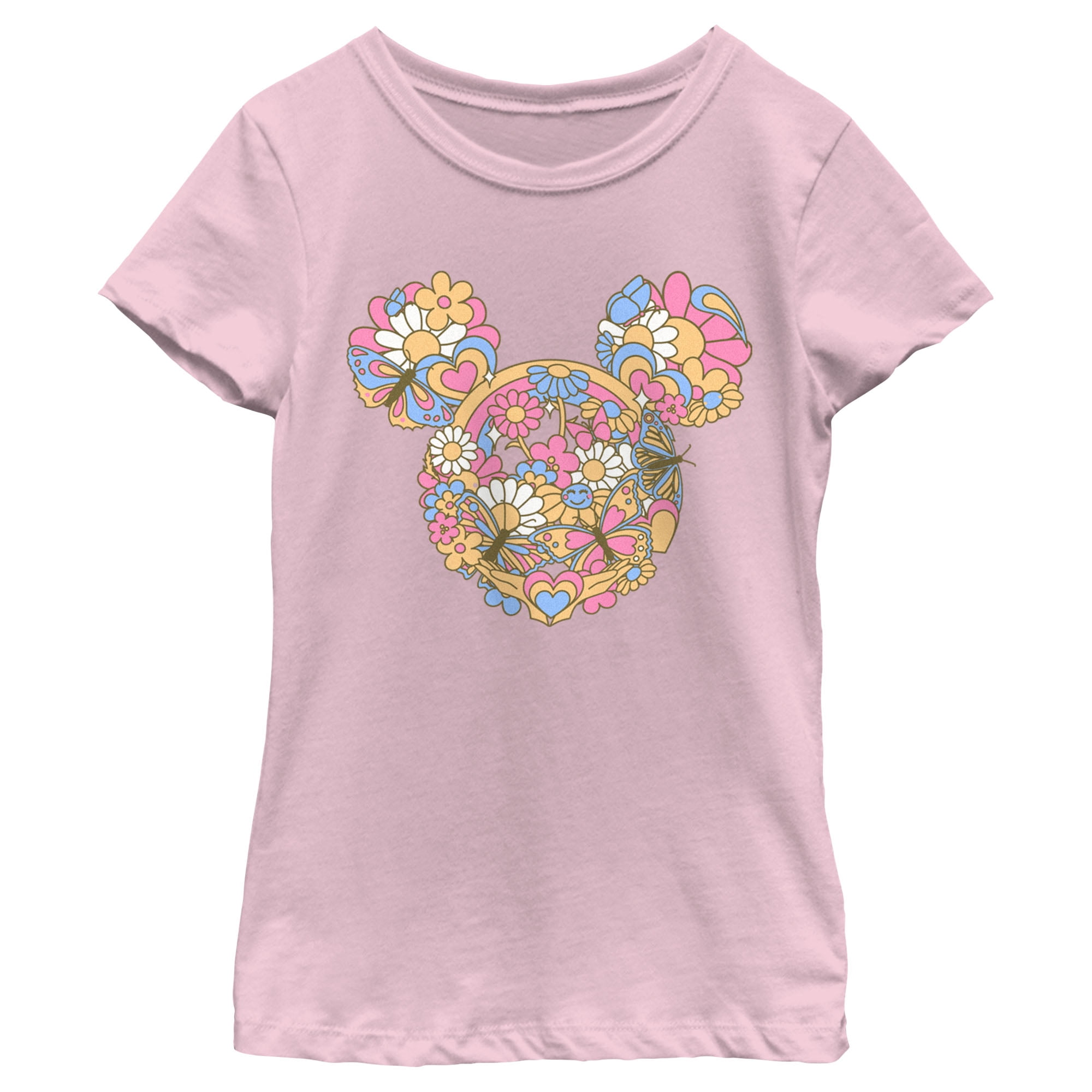 Girl's Mickey & Friends Flowers and Butterflies Ears Graphic Tee Light ...