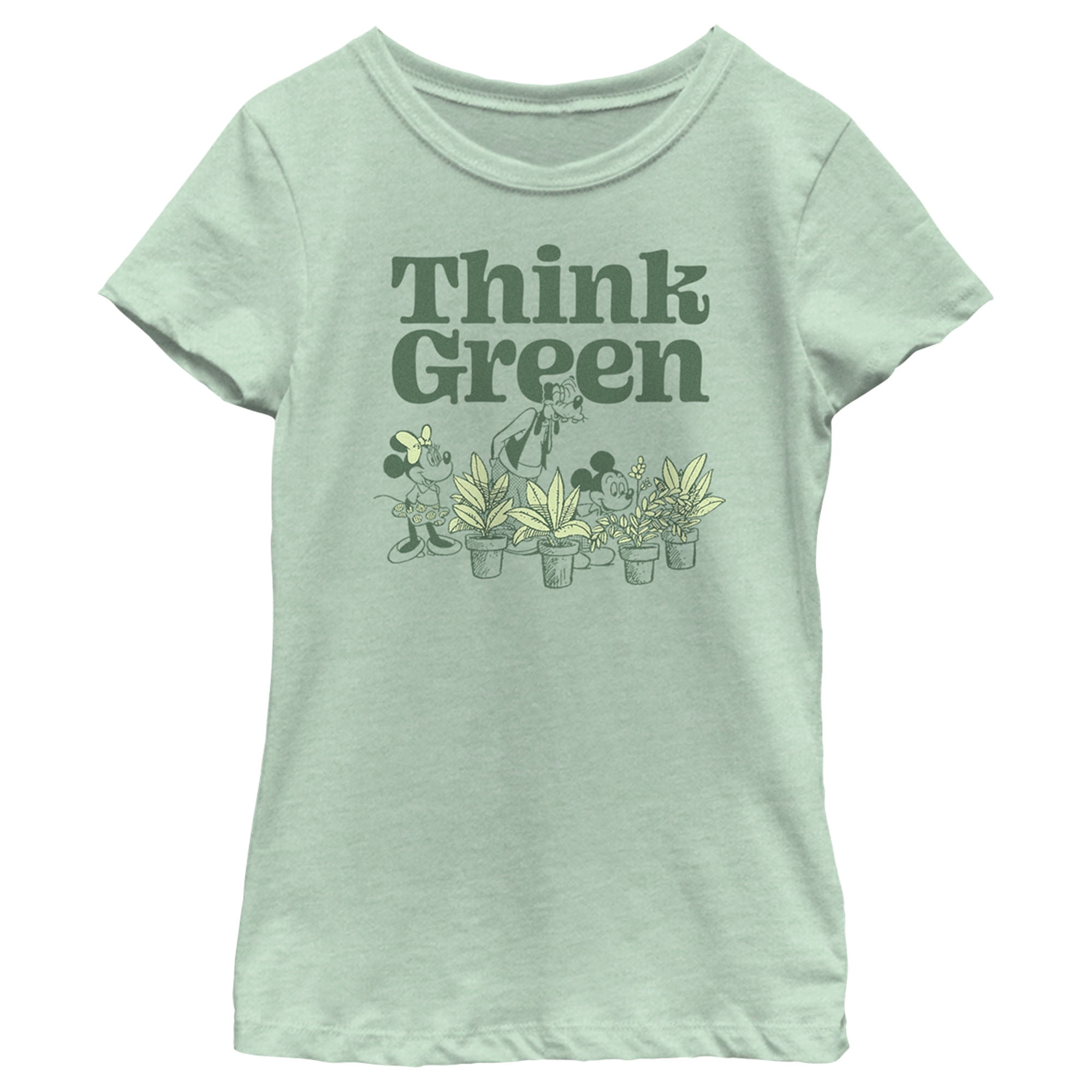 Girl's Mickey & Friends Green Think Plant Lovers Graphic Tee Mint Large ...