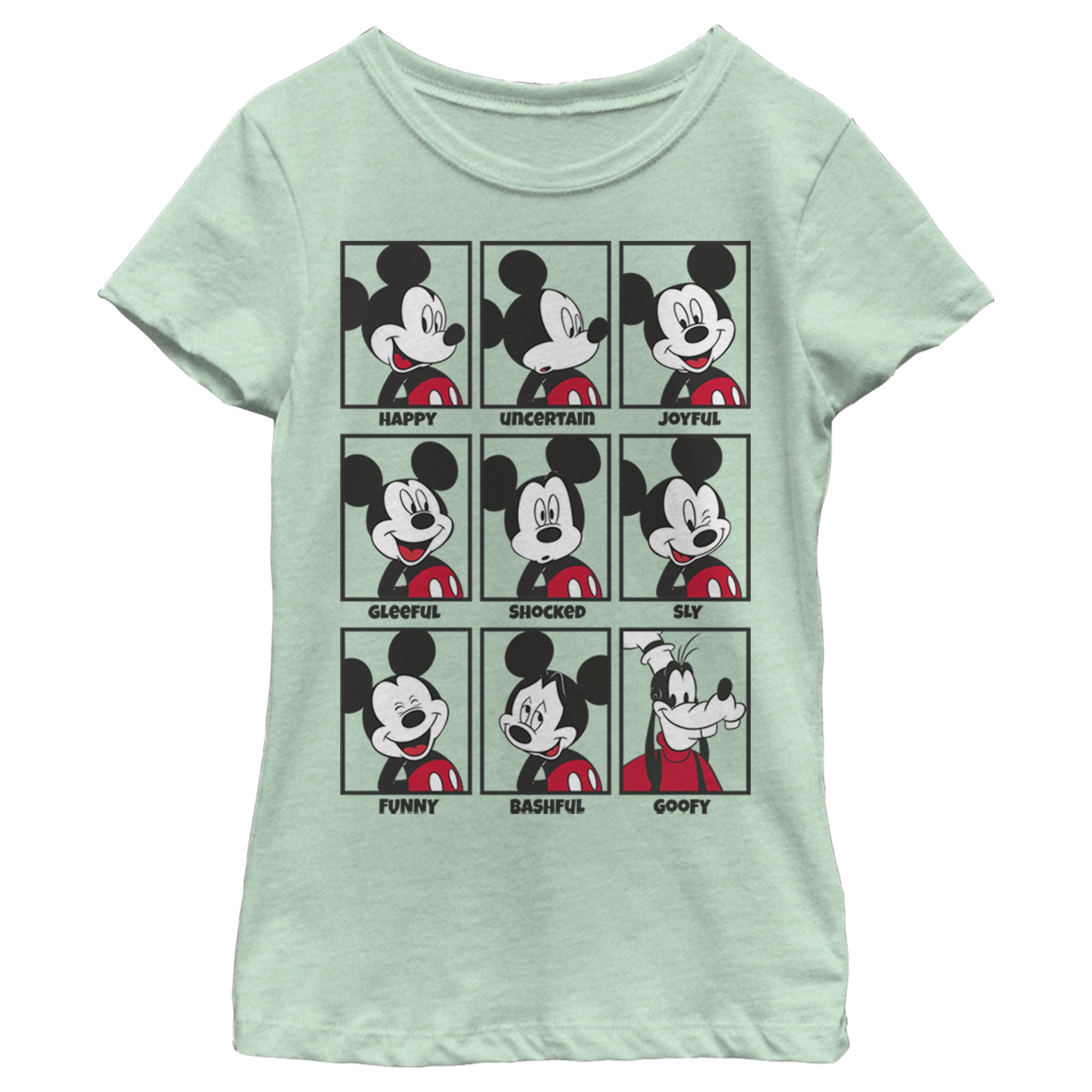 Girl's Mickey & Friends Mickey Mouse All Emotions Grid Graphic Tee Mint ...