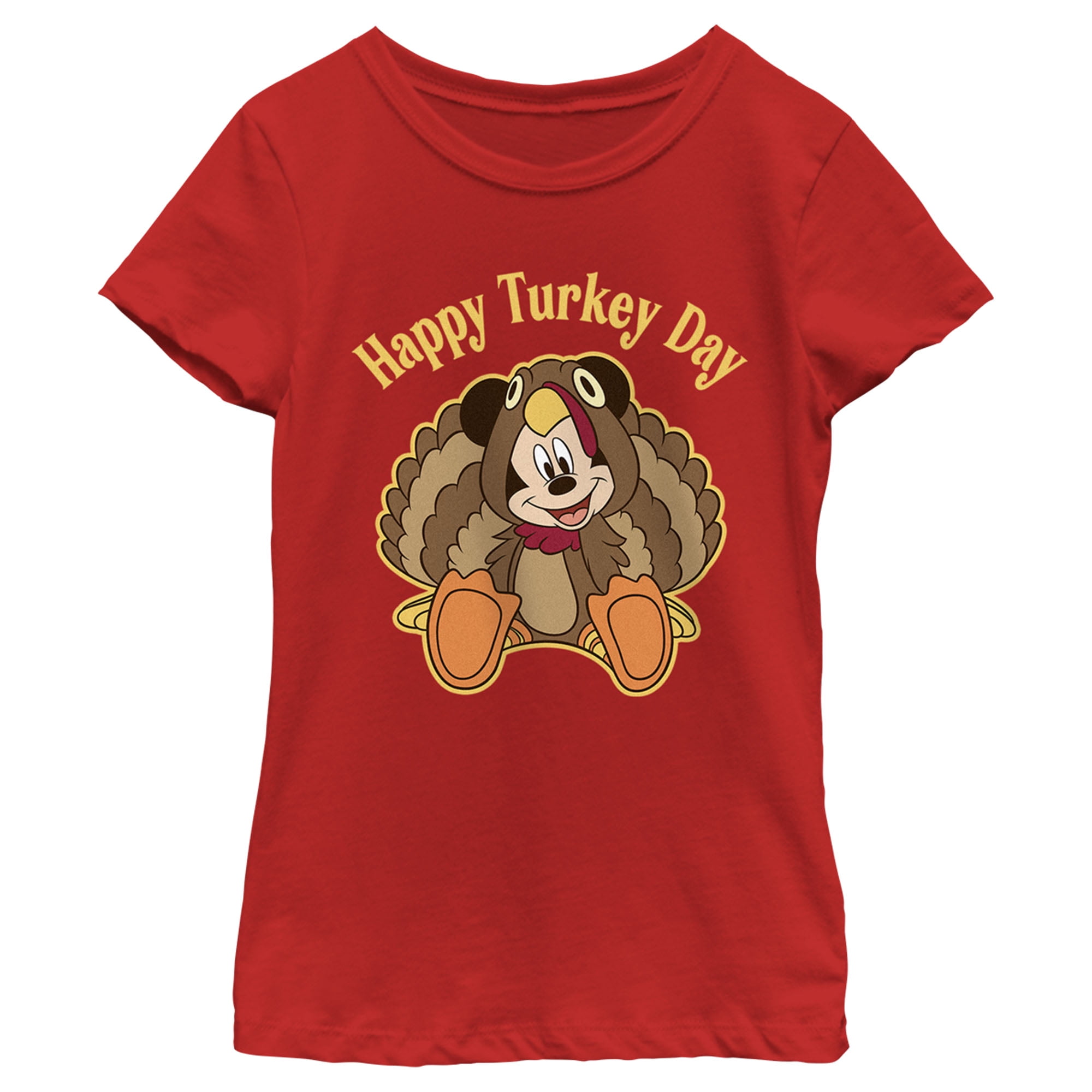 Girl's Mickey & Friends Mickey Mouse Happy Turkey Day Graphic Tee Red X ...