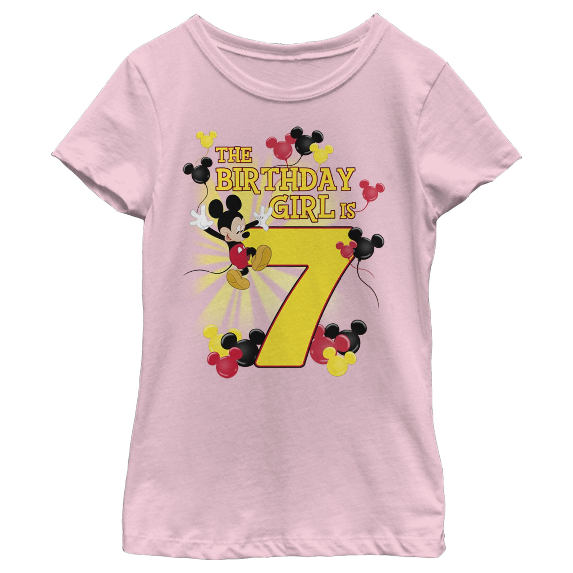 Girl's Mickey & Friends Mickey Mouse The Birthday Girl is 7 Graphic Tee ...