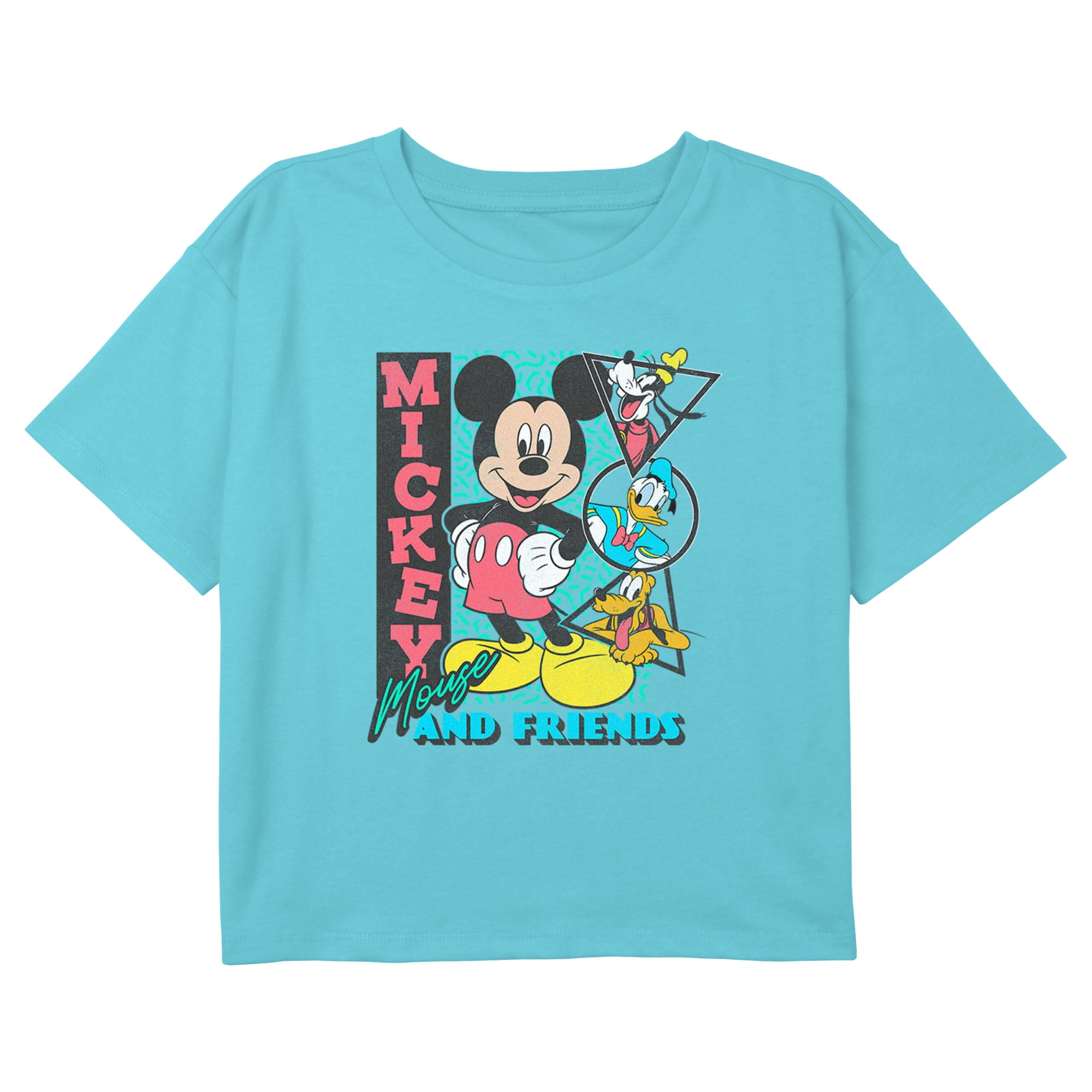 Girl's Mickey & Friends Retro Shapes Crew Crop Graphic T-Shirt Blue ...