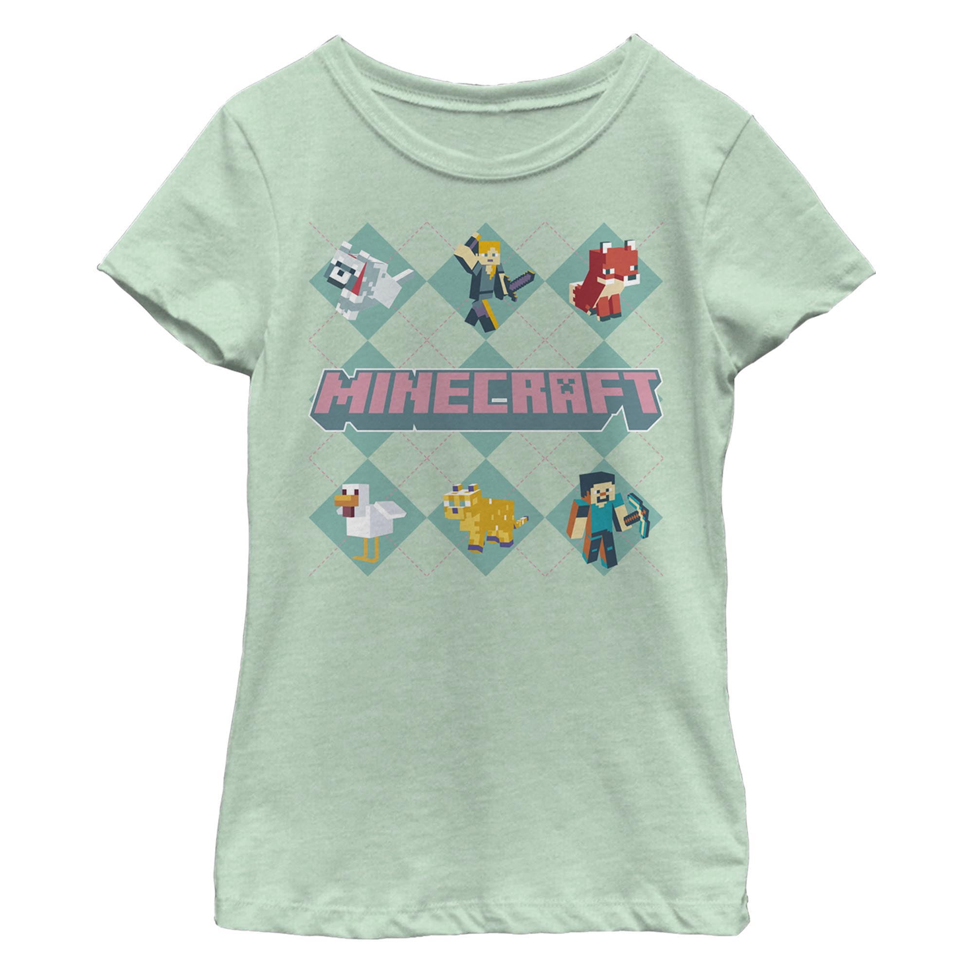 Girl's Minecraft Character Argyle Sweater Graphic T-Shirt - Walmart.com