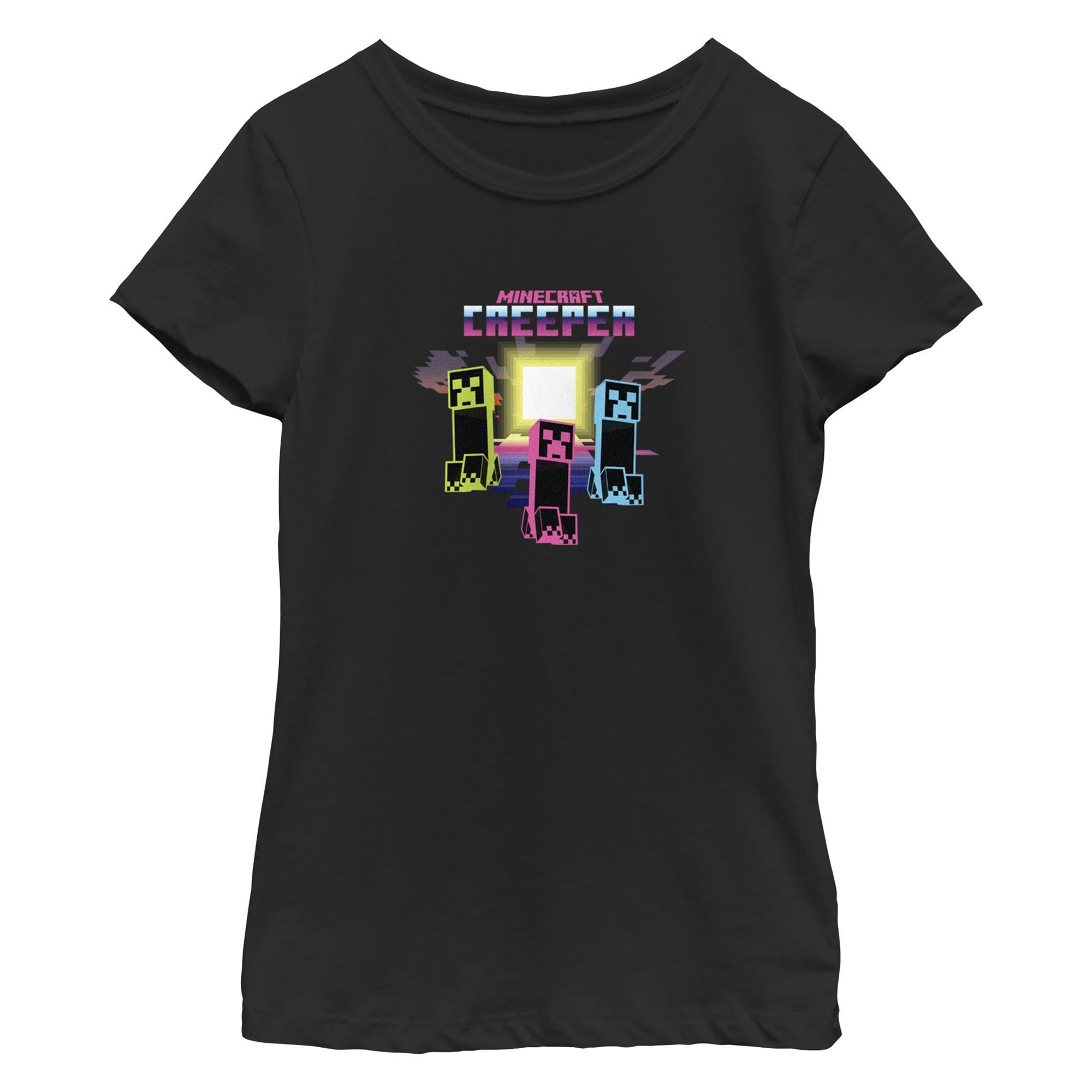 Girl's Minecraft Creeper Neon Vibes Graphic T-Shirt - Walmart.com