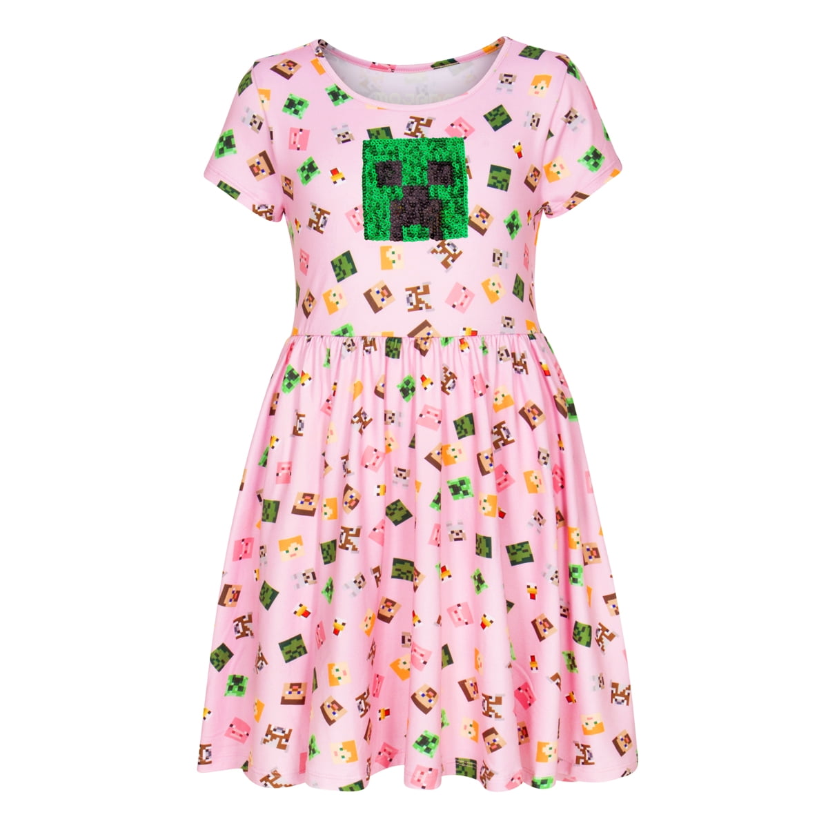 Girl's Minecraft Dress with Creeper Sequins for Little and Big Girls 4 ...