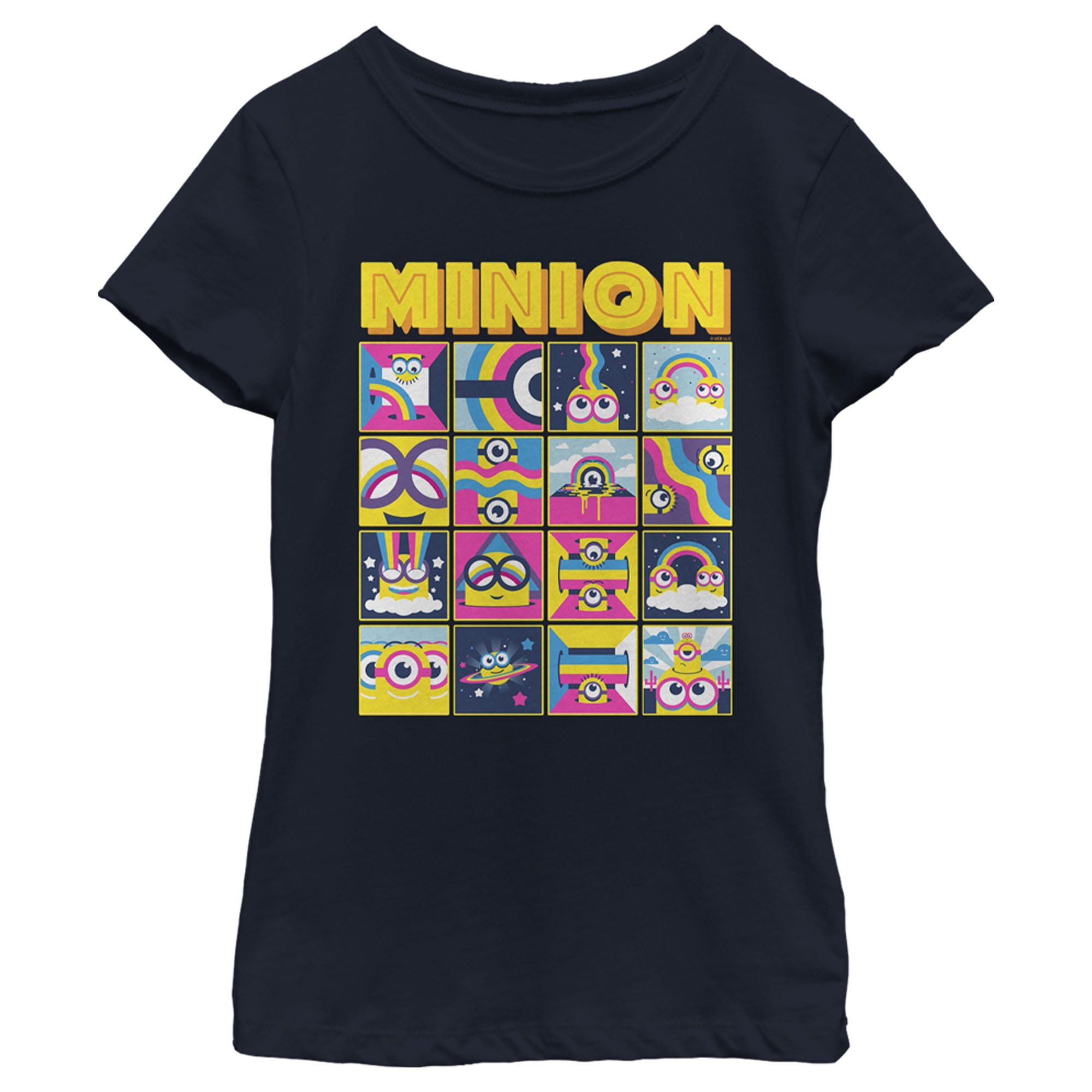 Girl's Minions: The Rise of Gru Rainbow Panels Graphic Tee Navy Blue ...