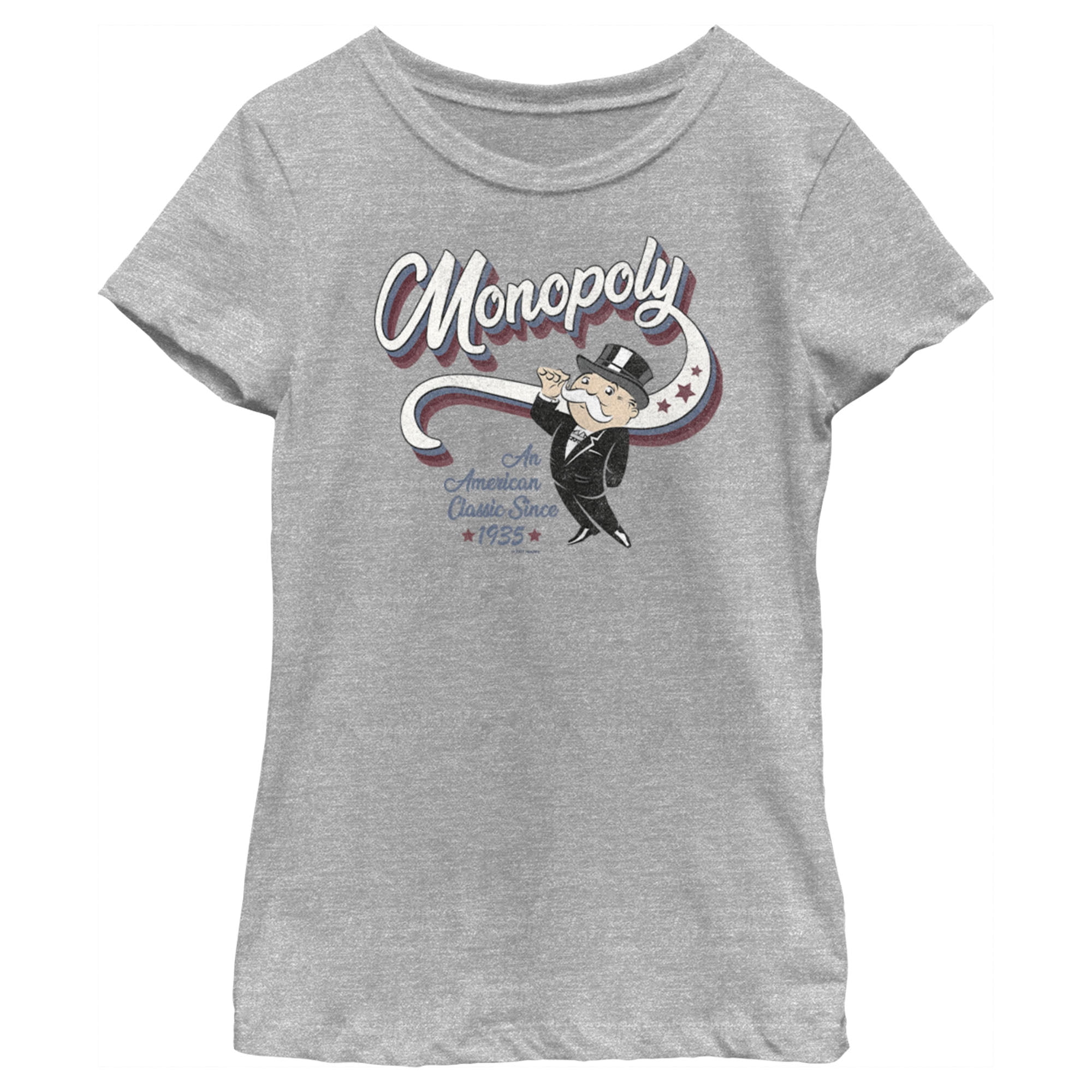Girl's Monopoly An American Classic Mr. Monopoly Graphic Tee Athletic Heather Small - Walmart.com