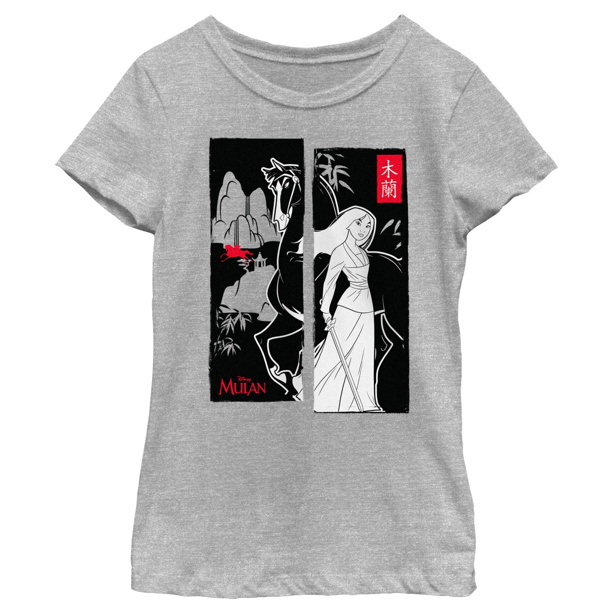 Girl's Mulan Black and White Poster Graphic Tee Athletic Heather Large ...