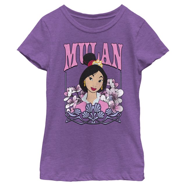 Girl's Mulan Distressed Floral Portrait Graphic Tee Purple Berry X ...